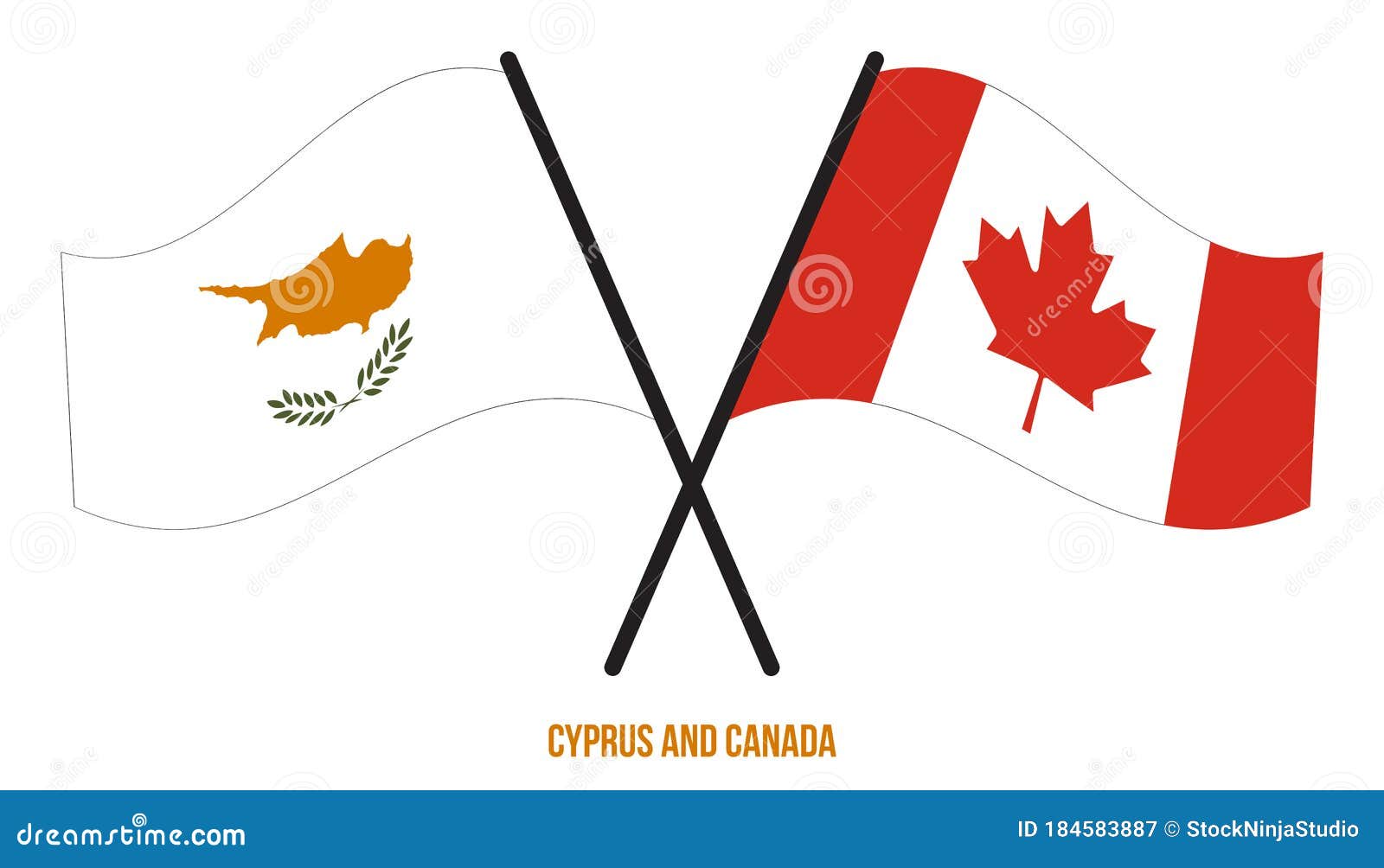 Cyprus and Canada Flags Crossed and Waving Flat Style. Official ...