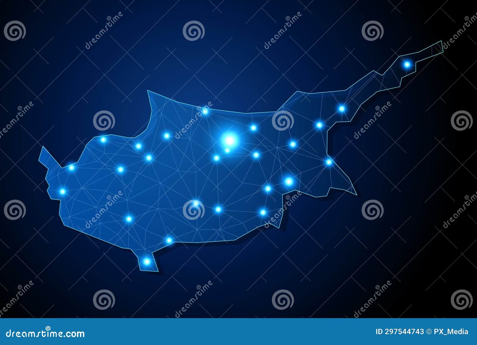 Cyprus - Country Shape with Lines Connecting Major Cities Stock ...