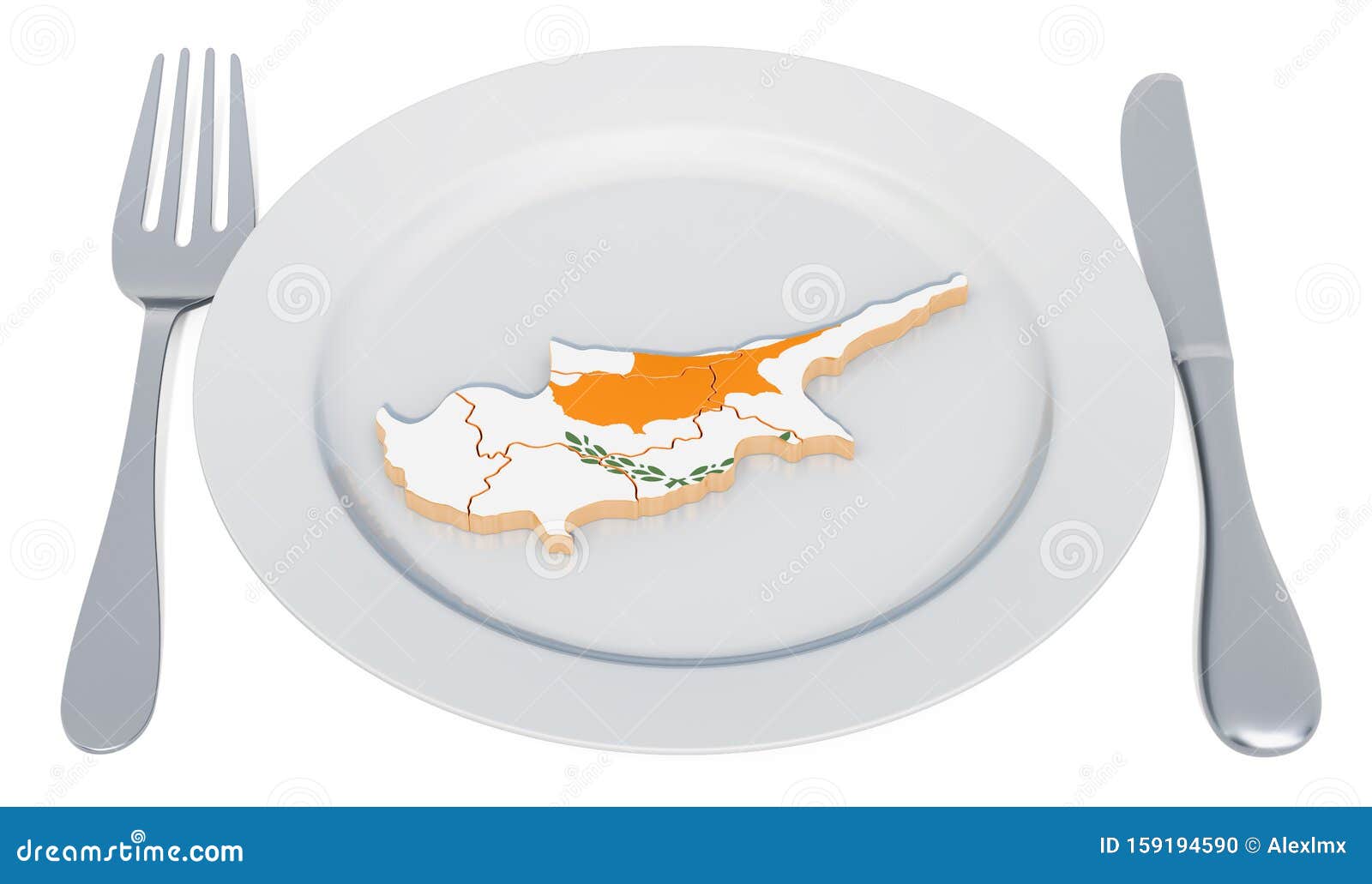 Cyprus Cuisine Concept. Plate with Map of Cyprus. 3D Rendering Stock ...