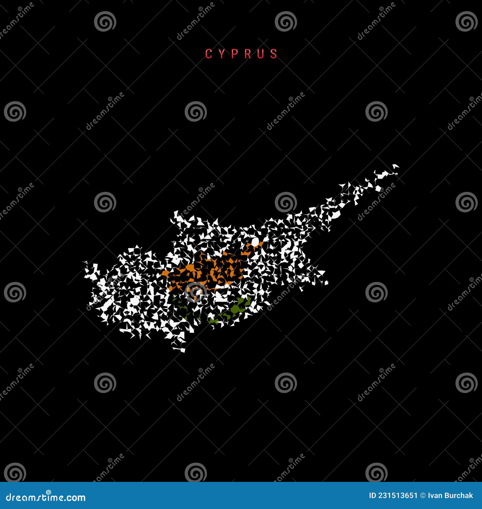 Cyprus Flag Map, Chaotic Particles Pattern in the Cypriot Flag Colors ...