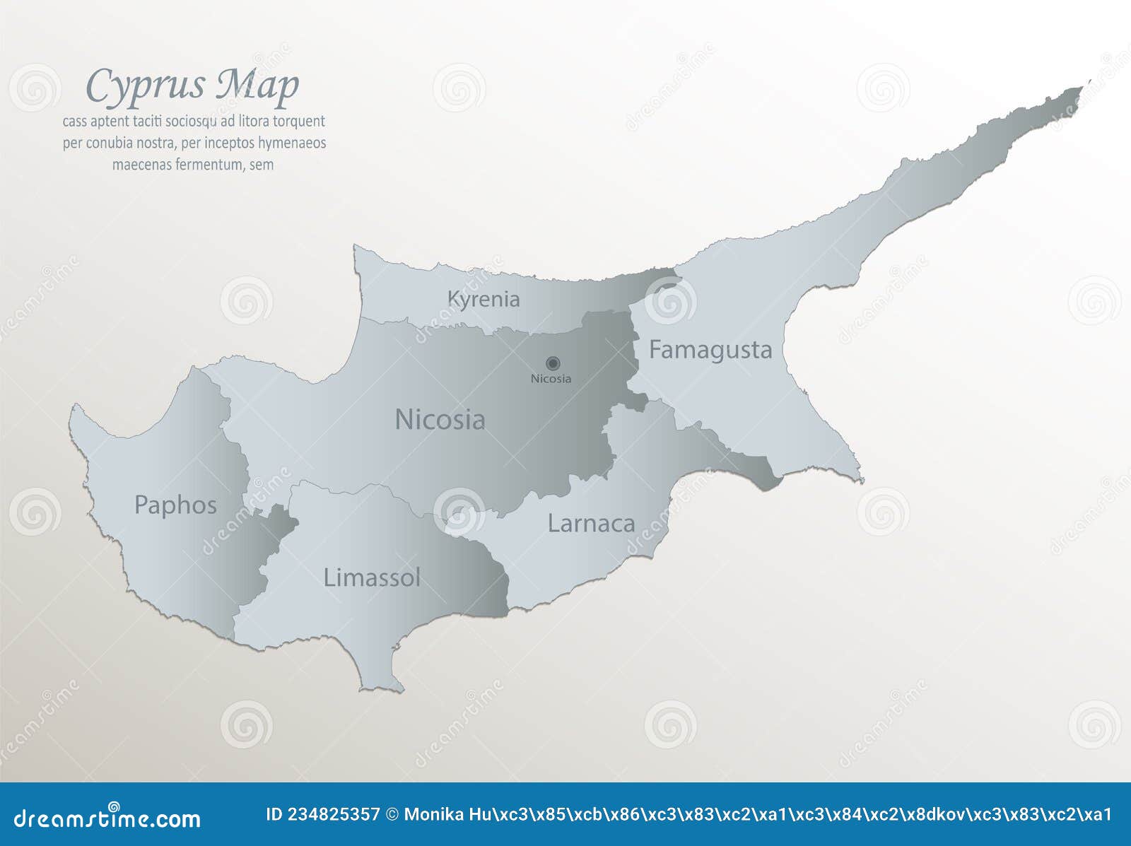 Cyprus Map, Administrative Division with Names, White Blue Card Paper ...