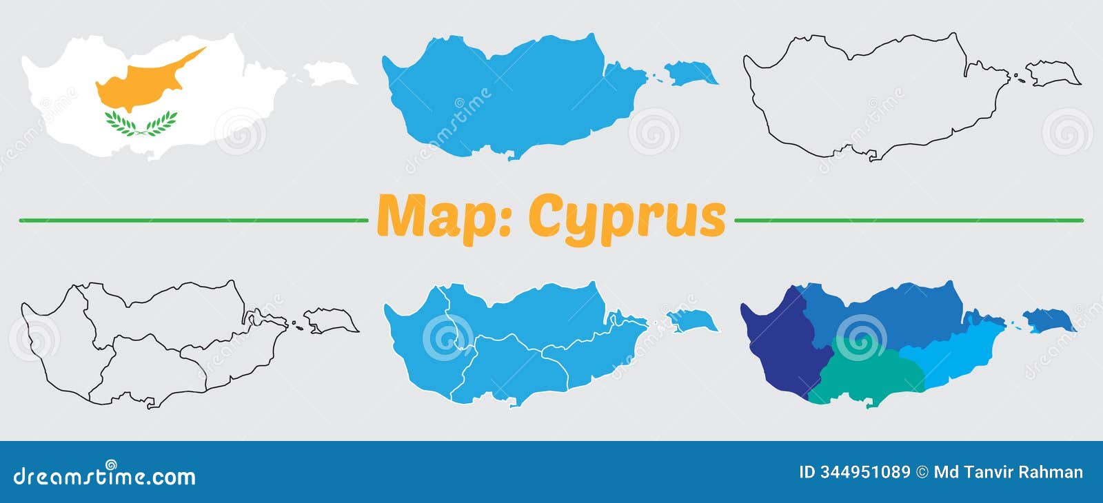 The Cyprus Map Divided in Districts with Labels, Flag Shape Country ...