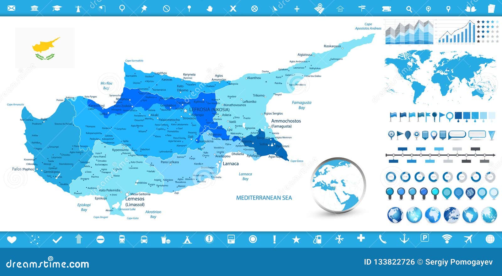 Cyprus Map and Infographic Elements Stock Vector - Illustration of ...
