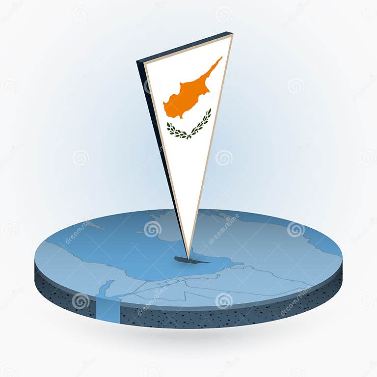 Cyprus Map in Round Isometric Style with Triangular 3D Flag of Cyprus ...