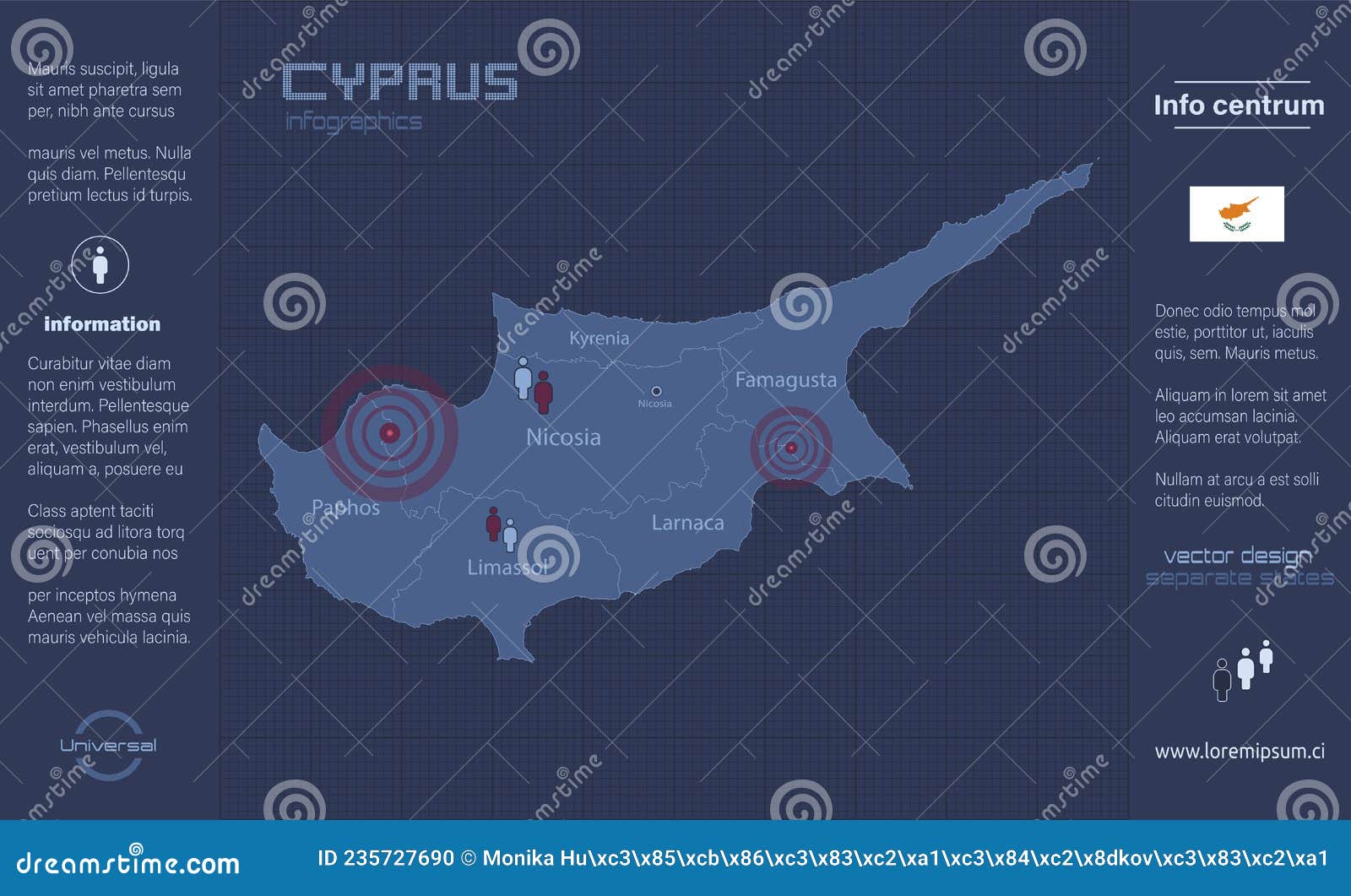 Cyprus Map, Separate Regions with Names, Infographics Blue Flat Design ...