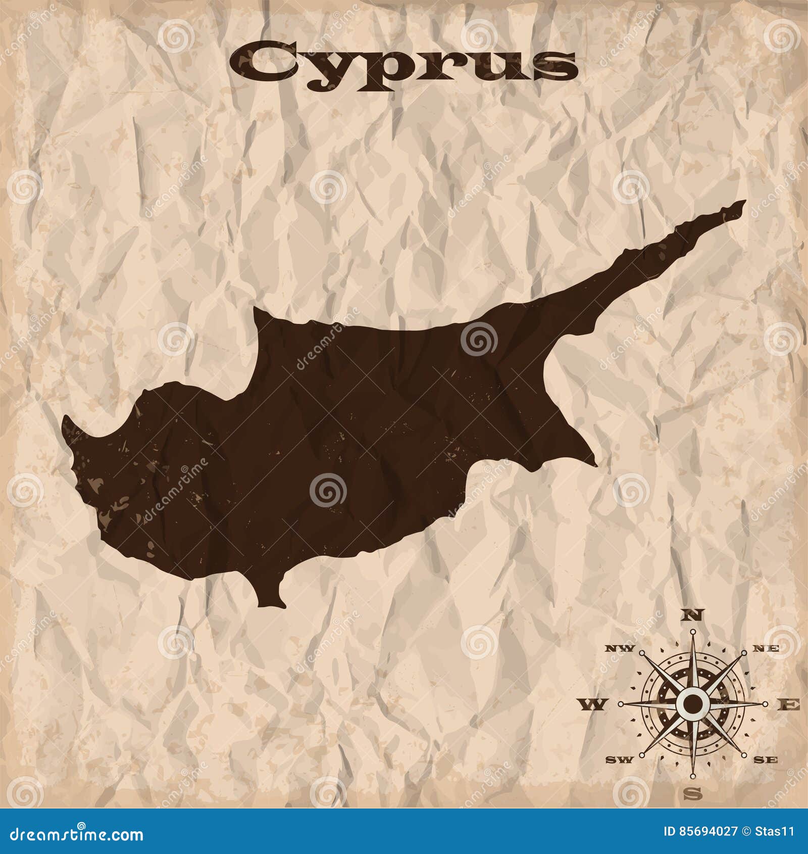 Cyprus Old Map with Grunge and Crumpled Paper. Vector Illustration ...