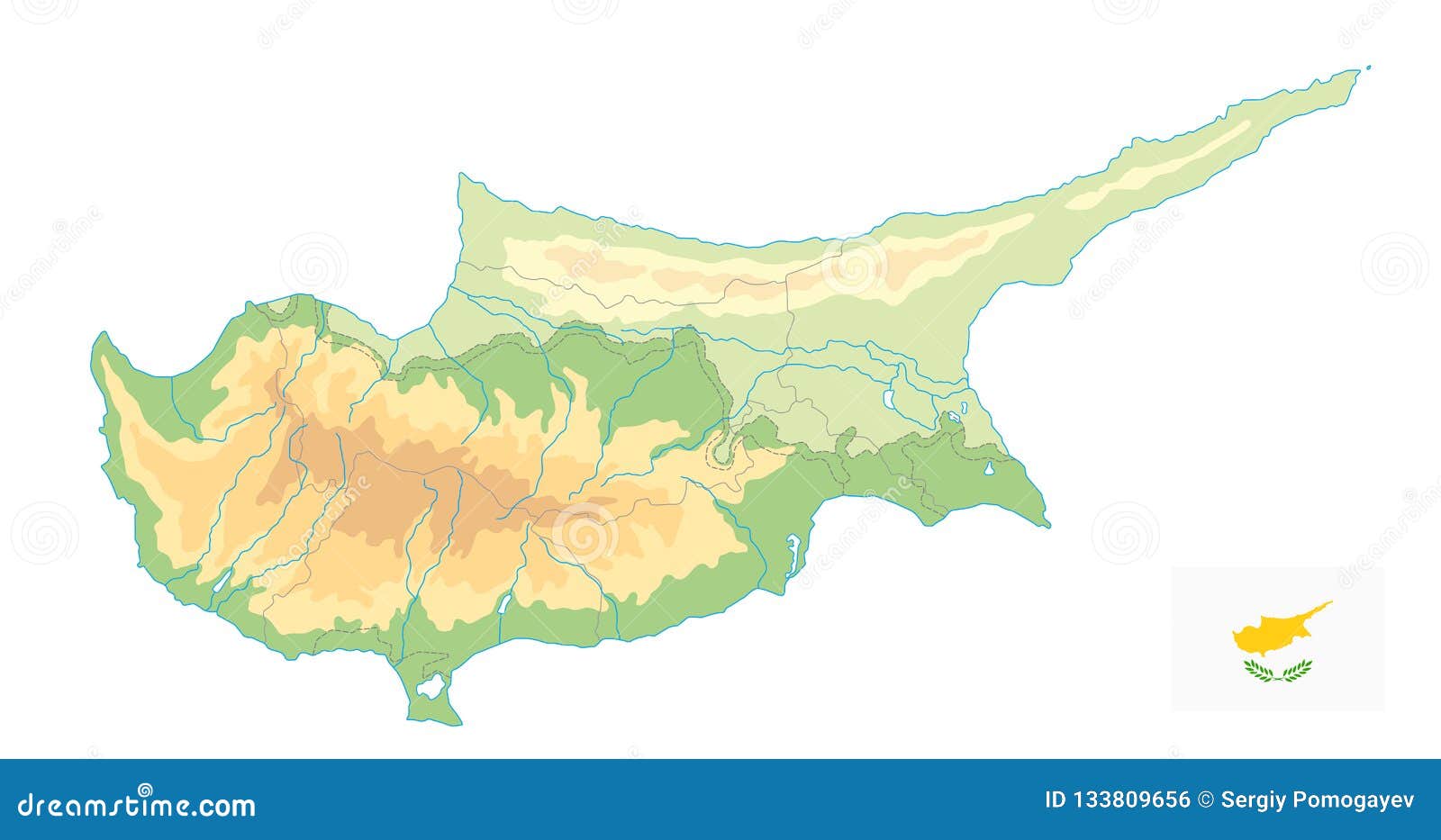Cyprus Physical Map Isolated on White. No Text Stock Vector ...