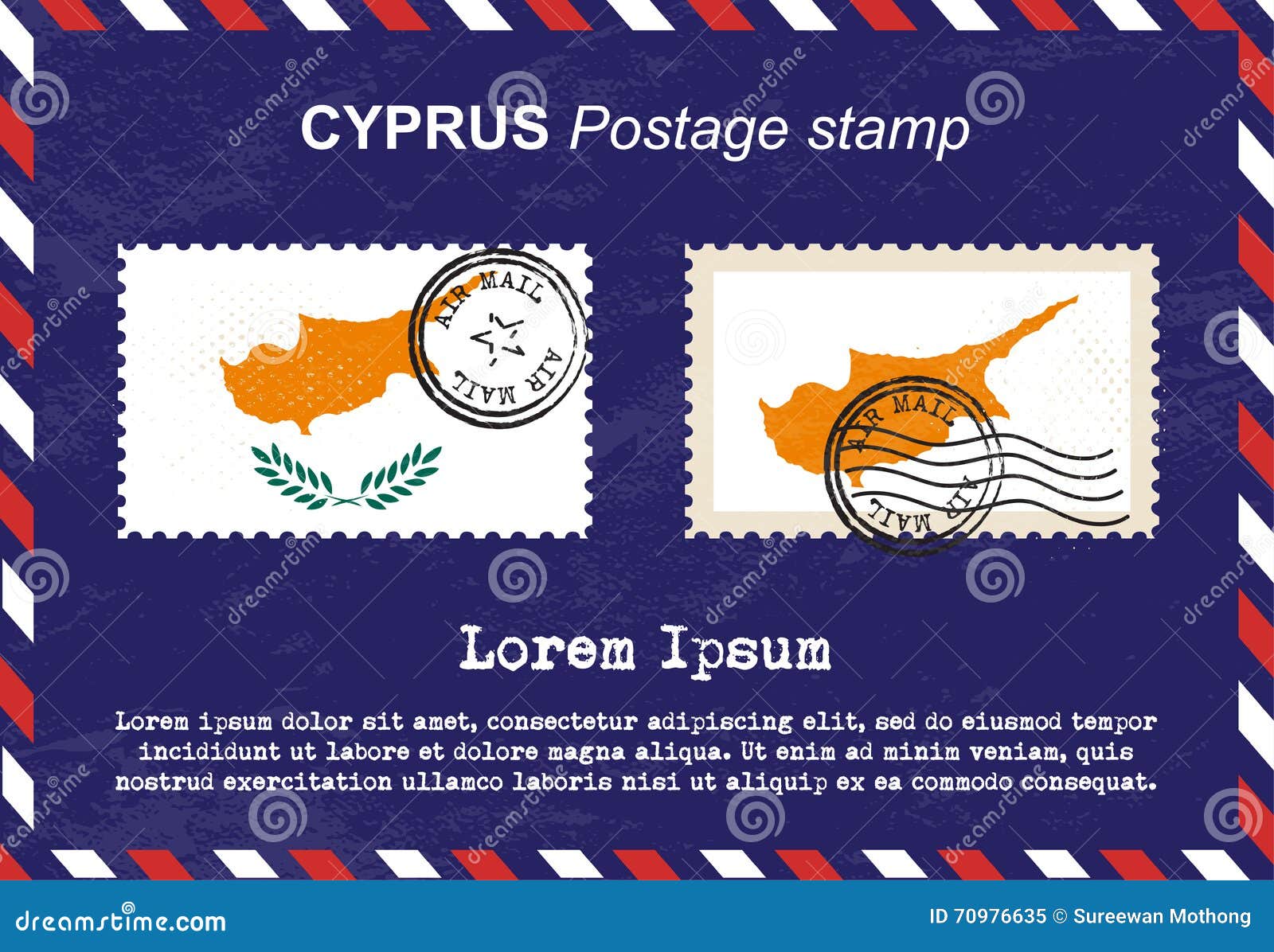 Cyprus Postage Stamp, Vintage Stamp, Air Mail Envelope. Stock Vector ...