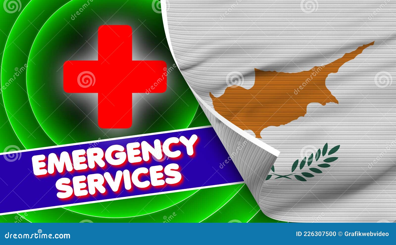 Cyprus Realistic Flag with Emergency Services Title Fabric Texture 3D ...