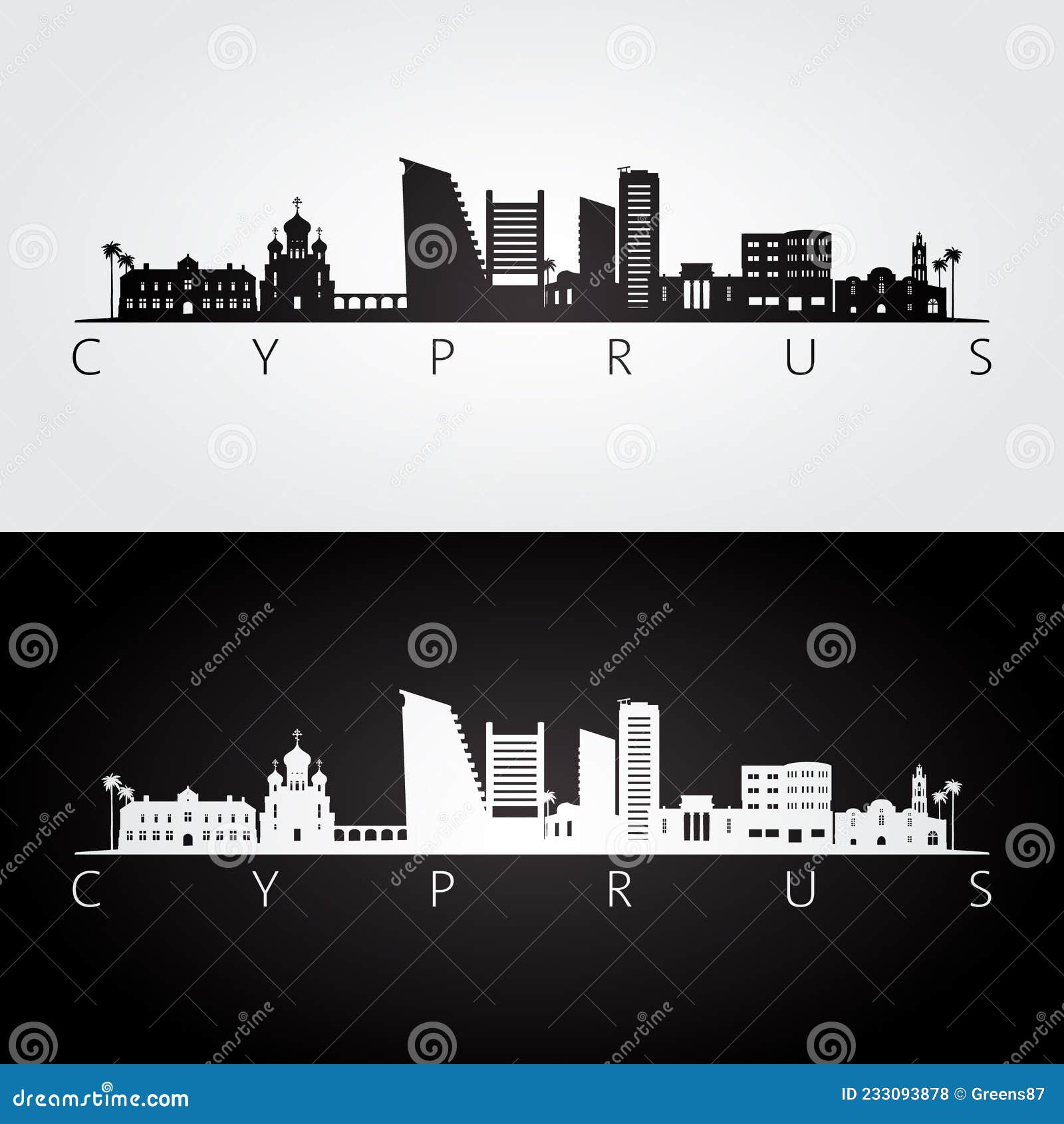 Cyprus Skyline And Landmarks Silhouette Vector Illustration ...