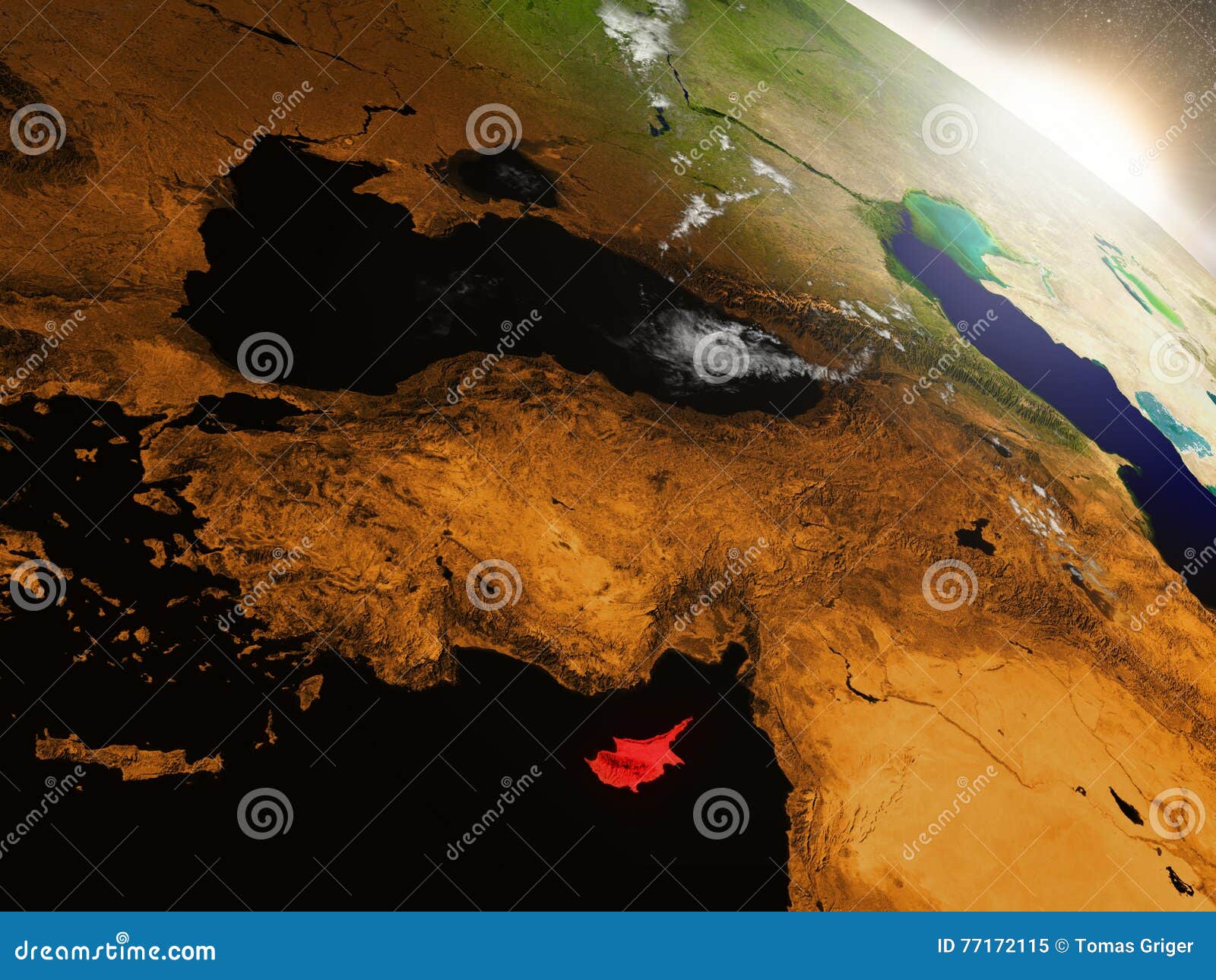 Cyprus from Space Highlighted in Red Stock Illustration - Illustration ...
