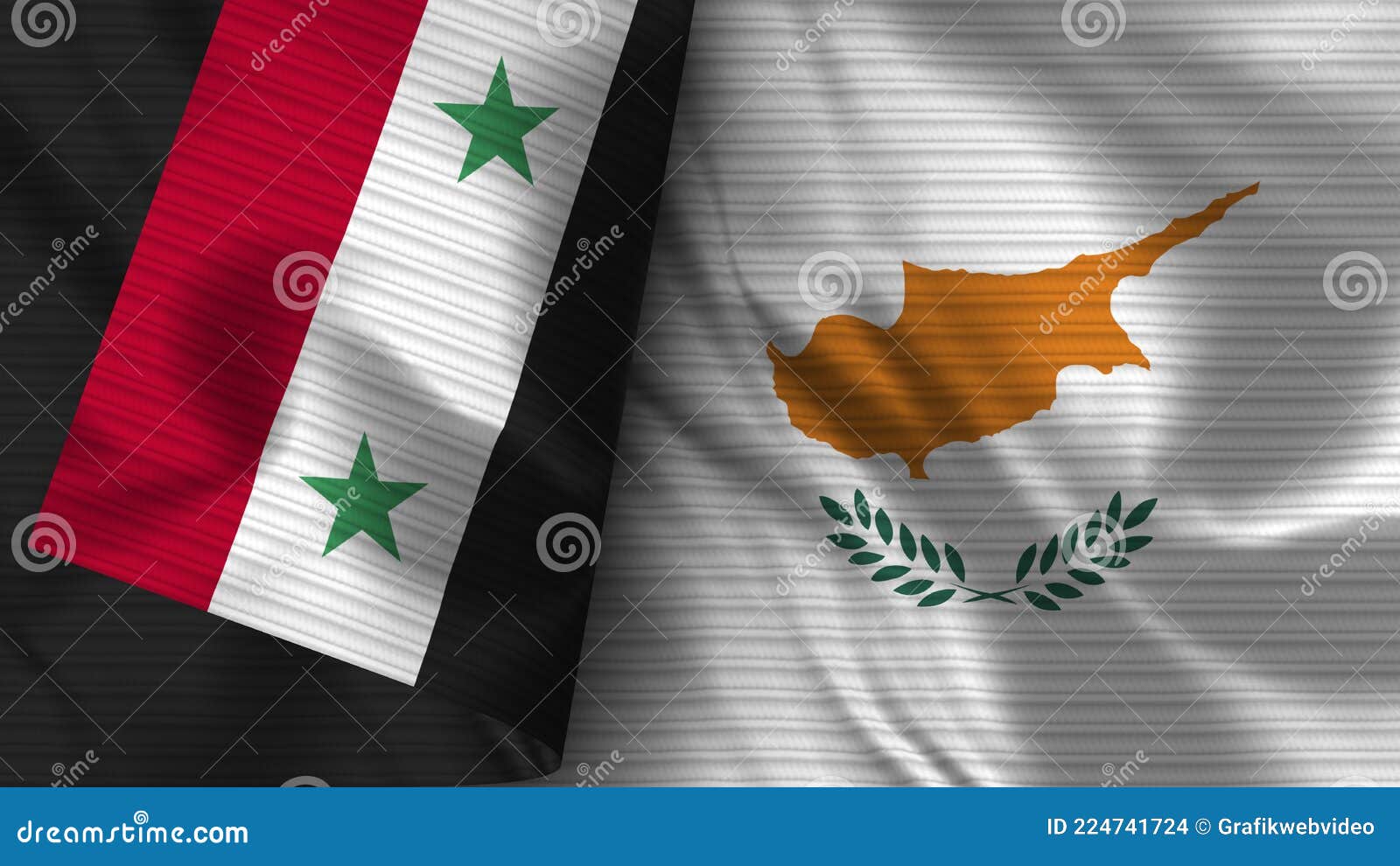 Cyprus and Syria Realistic Flag â€“ Fabric Texture Illustration Stock ...