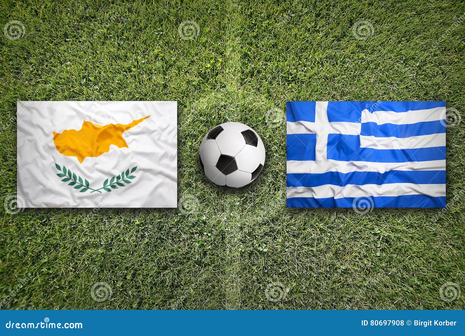 Cyprus Vs. Greece Flags on Soccer Field Stock Photo - Image of symbol ...