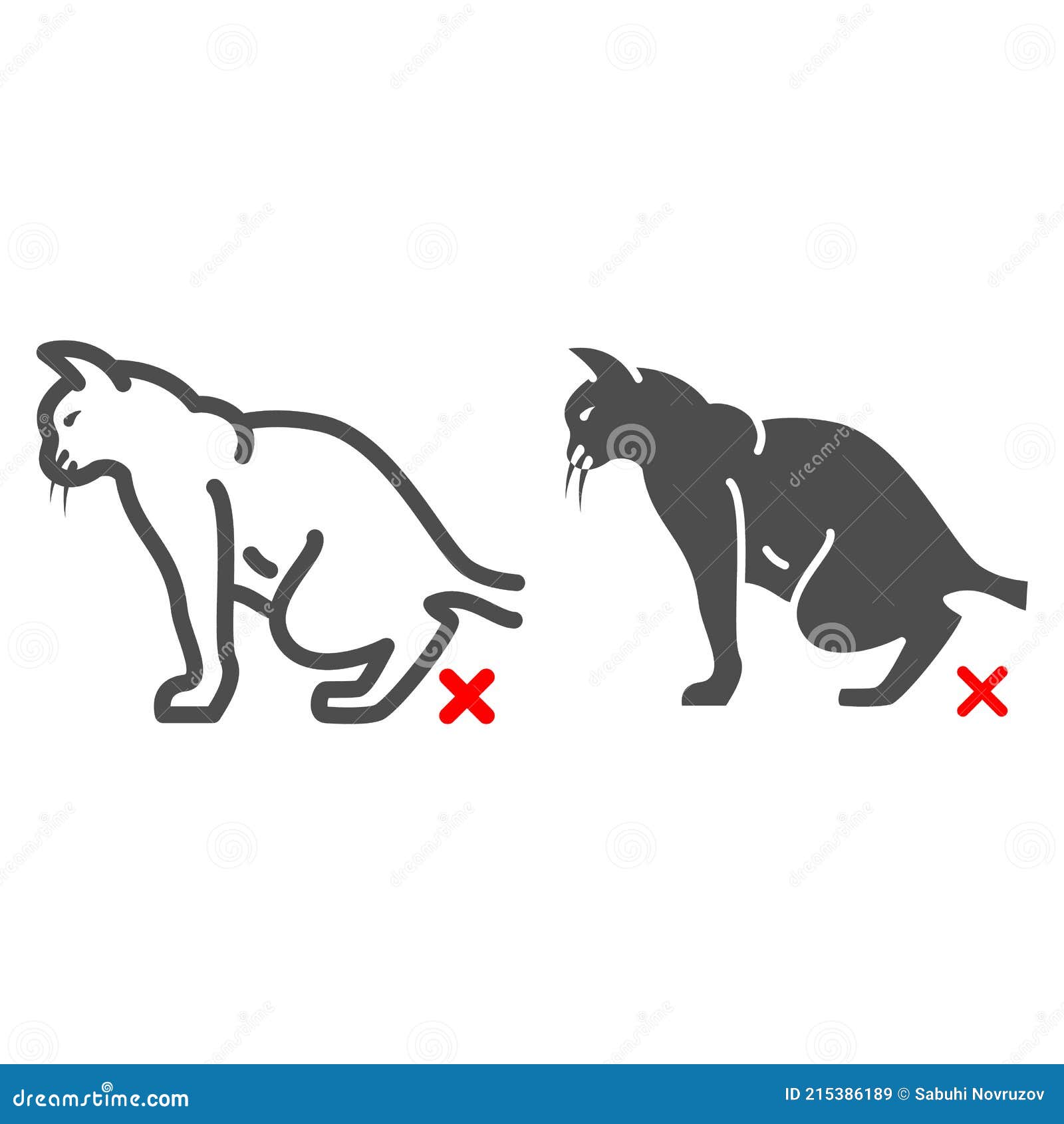 Cystitis in Cat Line and Solid Icon, Diseases of Pets Concept, Cat ...