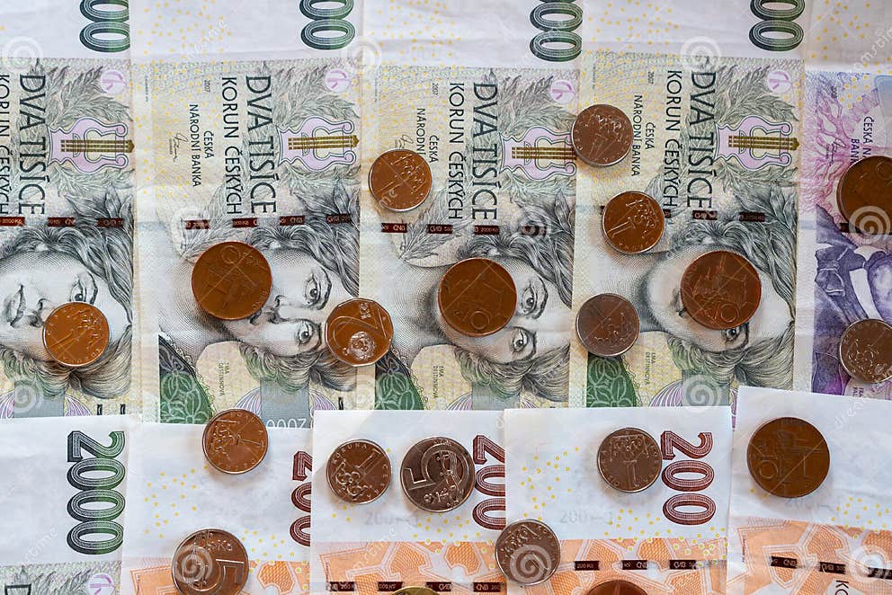 Czech Coins and Banknotes of Various CZK Values Stock Image - Image of ...