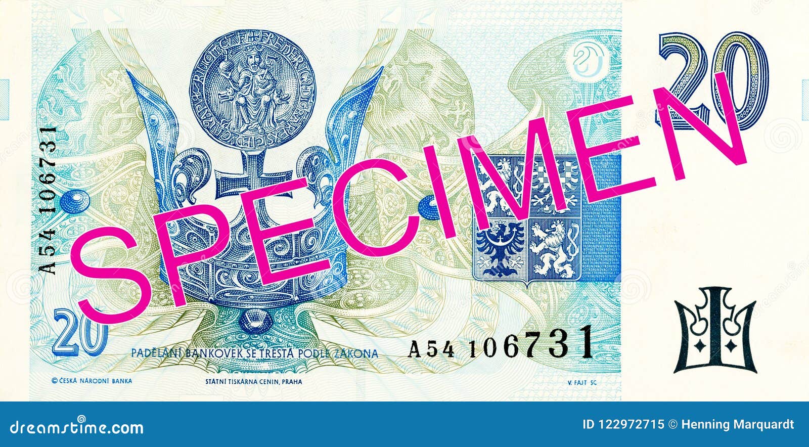 20 Czech Koruna Bank Note Reverse Stock Image - Image of economic ...