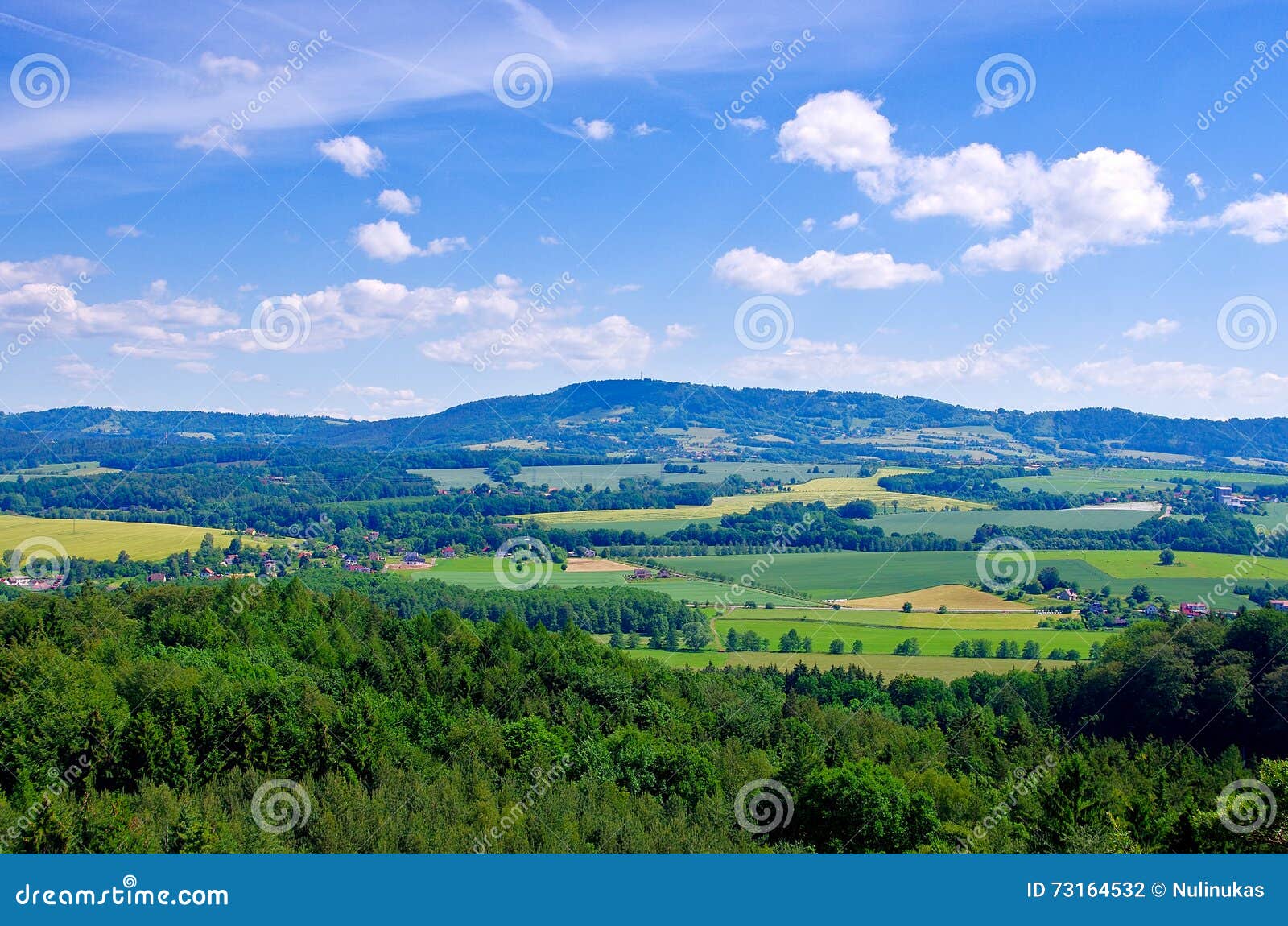 Czech Landscape with Mountains, Clouds and Trees Stock Photo - Image of ...