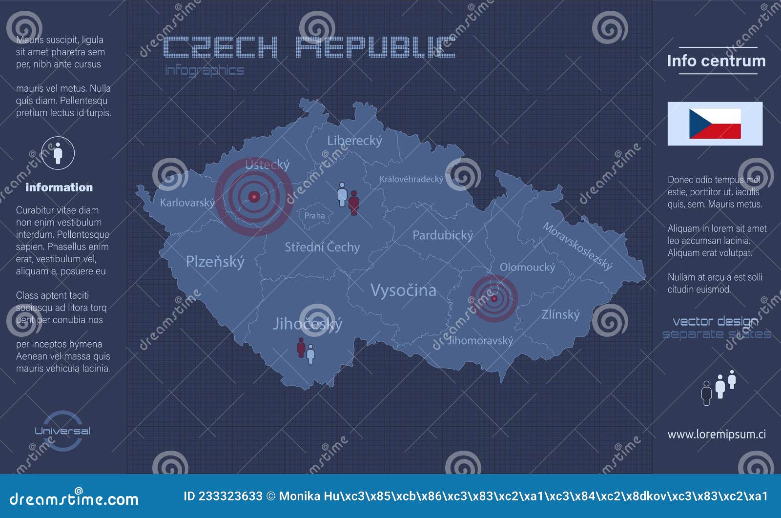 Czech Map, Separate Regions with Names, Infographics Blue Flat Design ...
