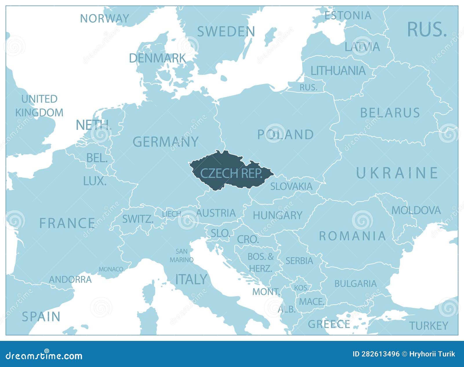 Czech Republic - Blue Map with Neighboring Countries and Names Stock ...