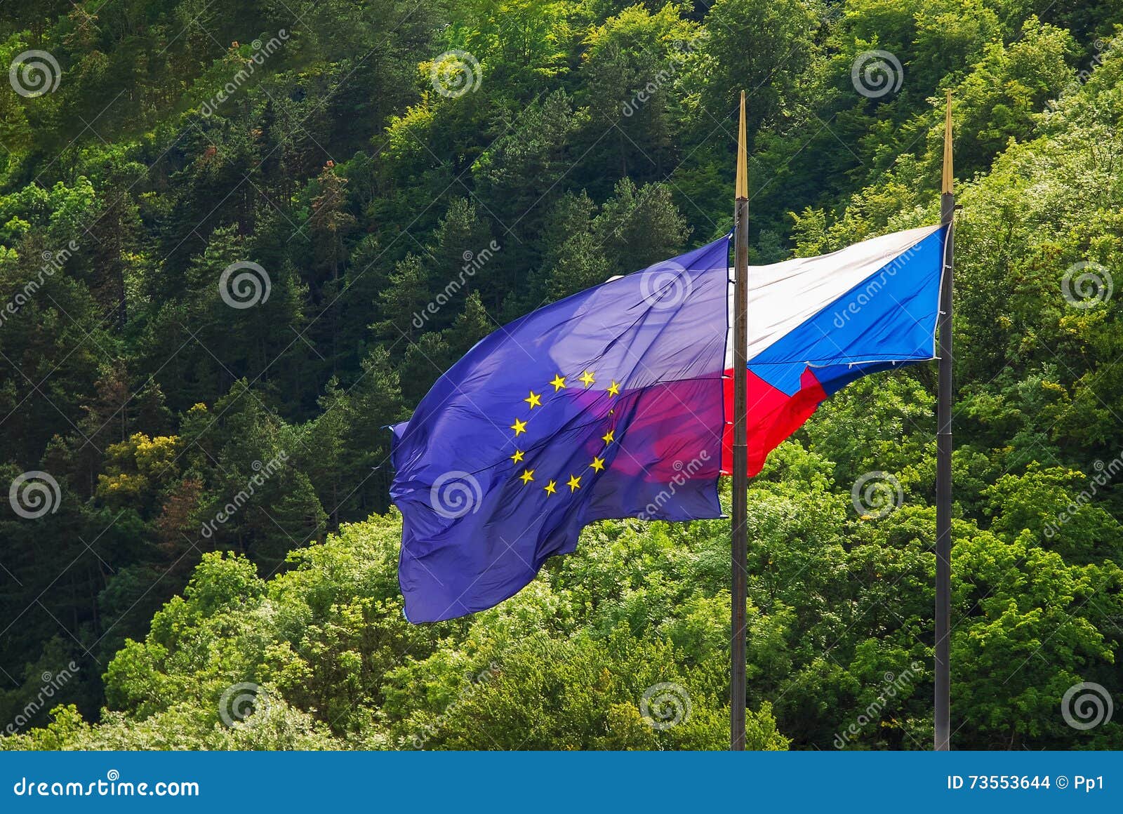 Czech Republic and European Union EU Flag Tree Background Stock Photo ...