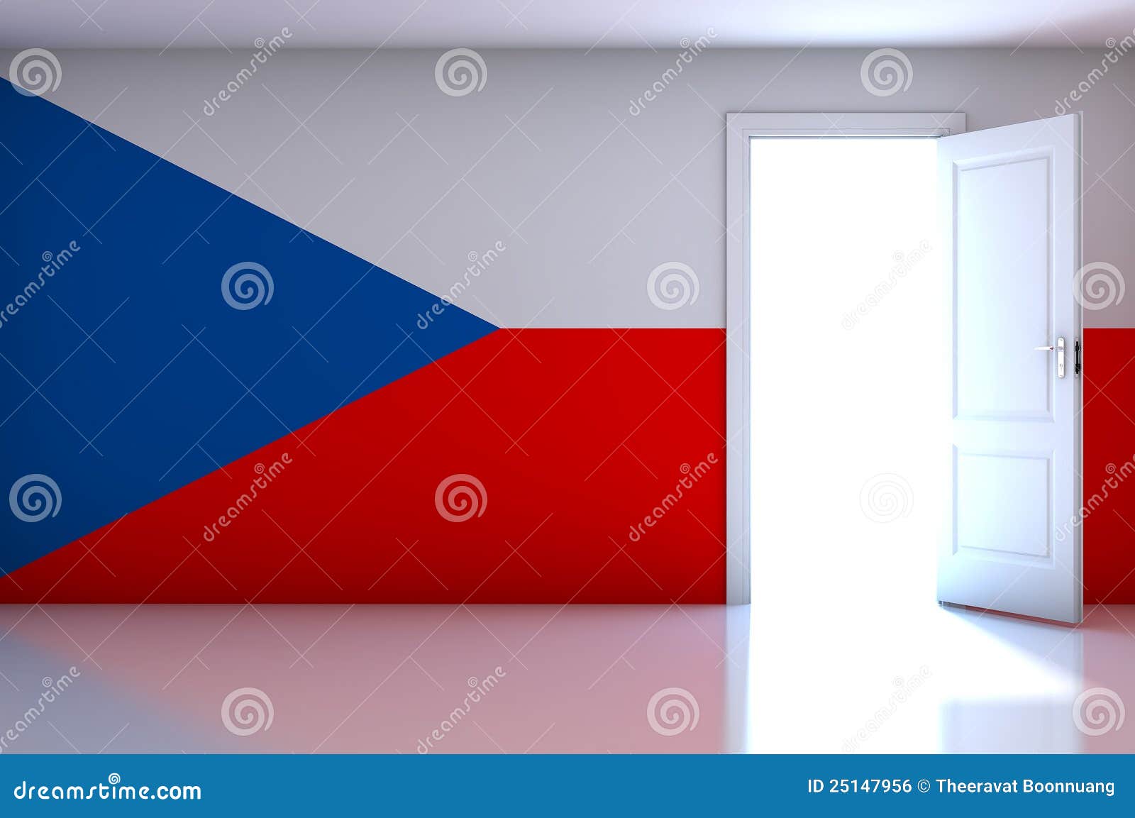 Czech Republic Flag on Empty Room Stock Illustration - Illustration of ...