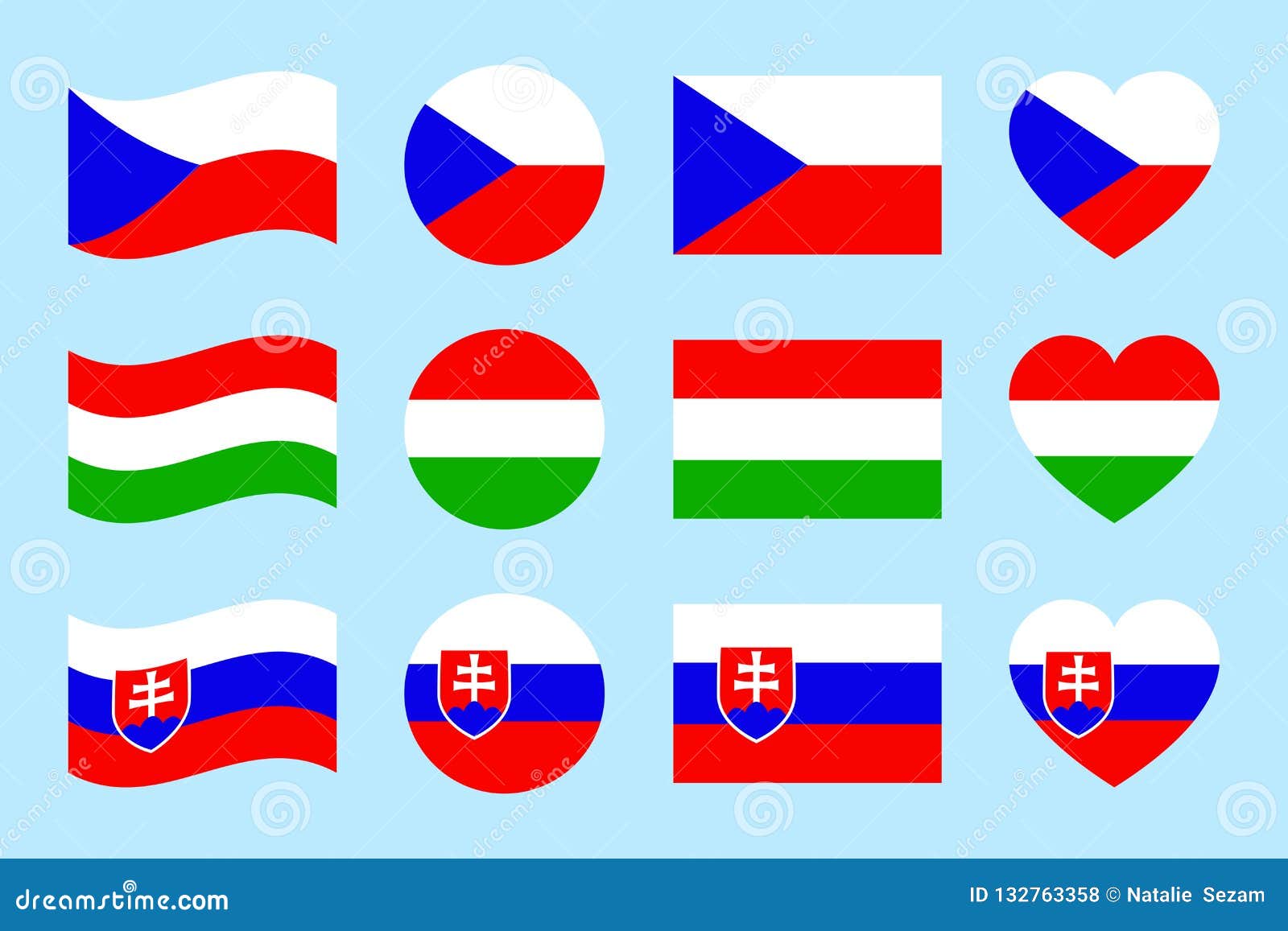 Czech Republic, Hungary, Slovakia Flags Vector Set. Flat Isolated Icons ... Czech Republic, Hungary, Slovakia Flags Vector Set. Flat Isolated Icons ...