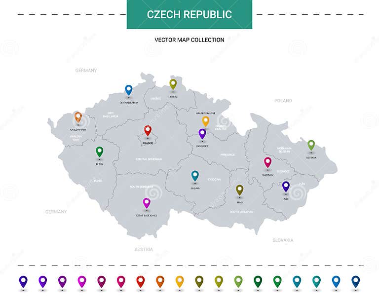 Czech Republic Map with Location Pointer Marks. Stock Vector ...