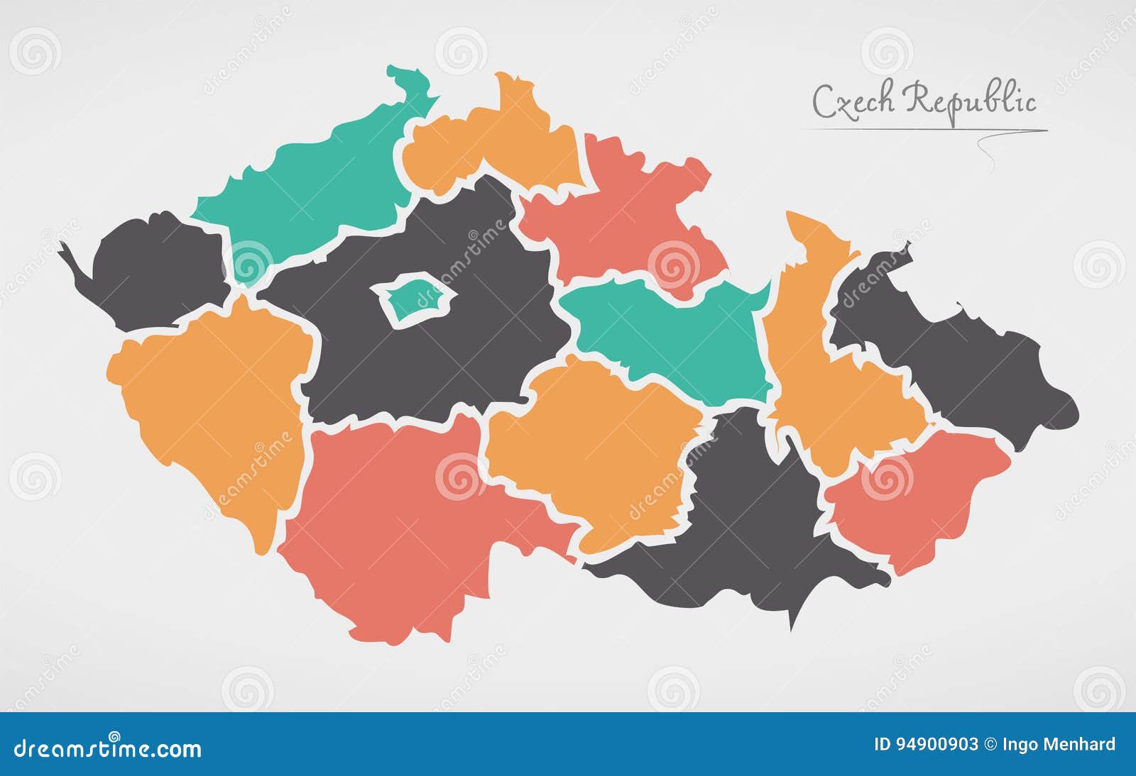 Czech Republic Map with States and Modern Round Shapes Stock Vector ...