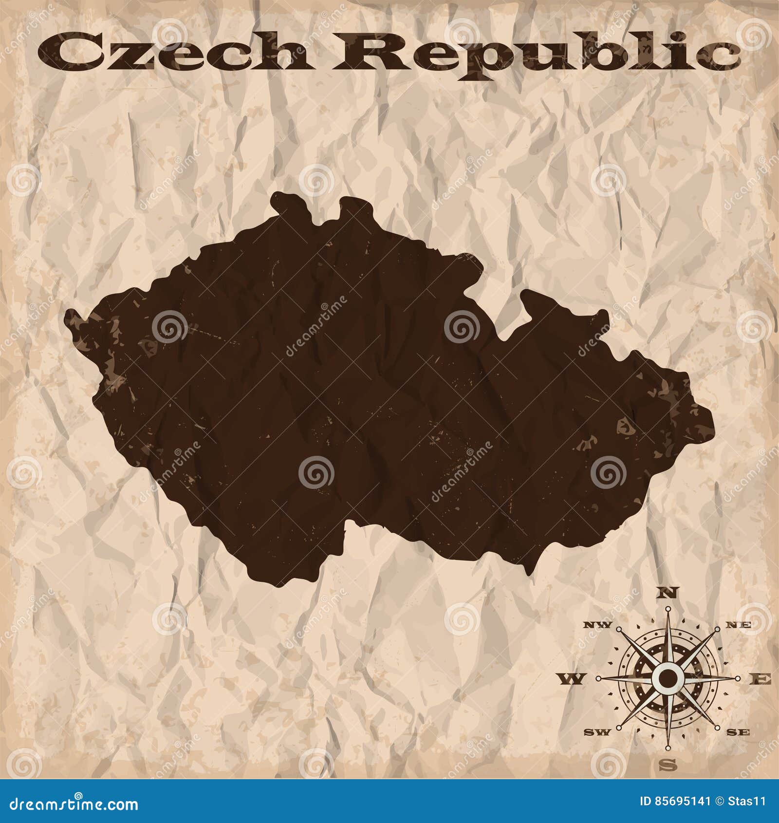 Czech Republic Old Map with Grunge and Crumpled Paper. Vector ...