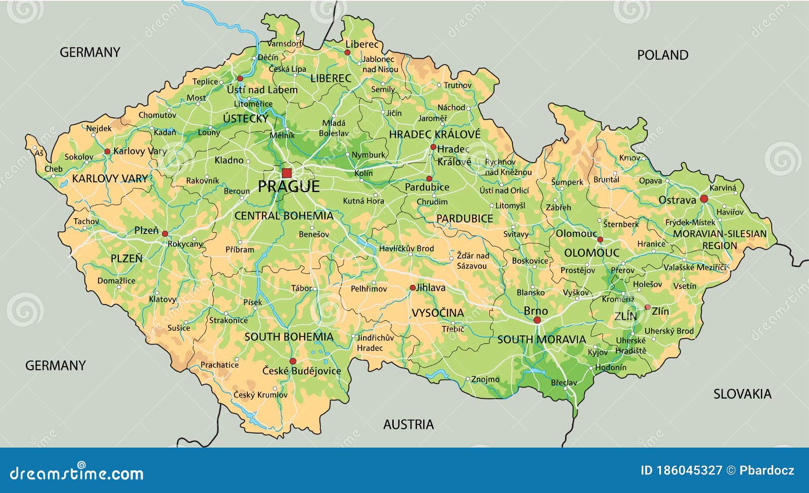 High Detailed Czech Republic Physical Map with Labeling. Stock Vector ...