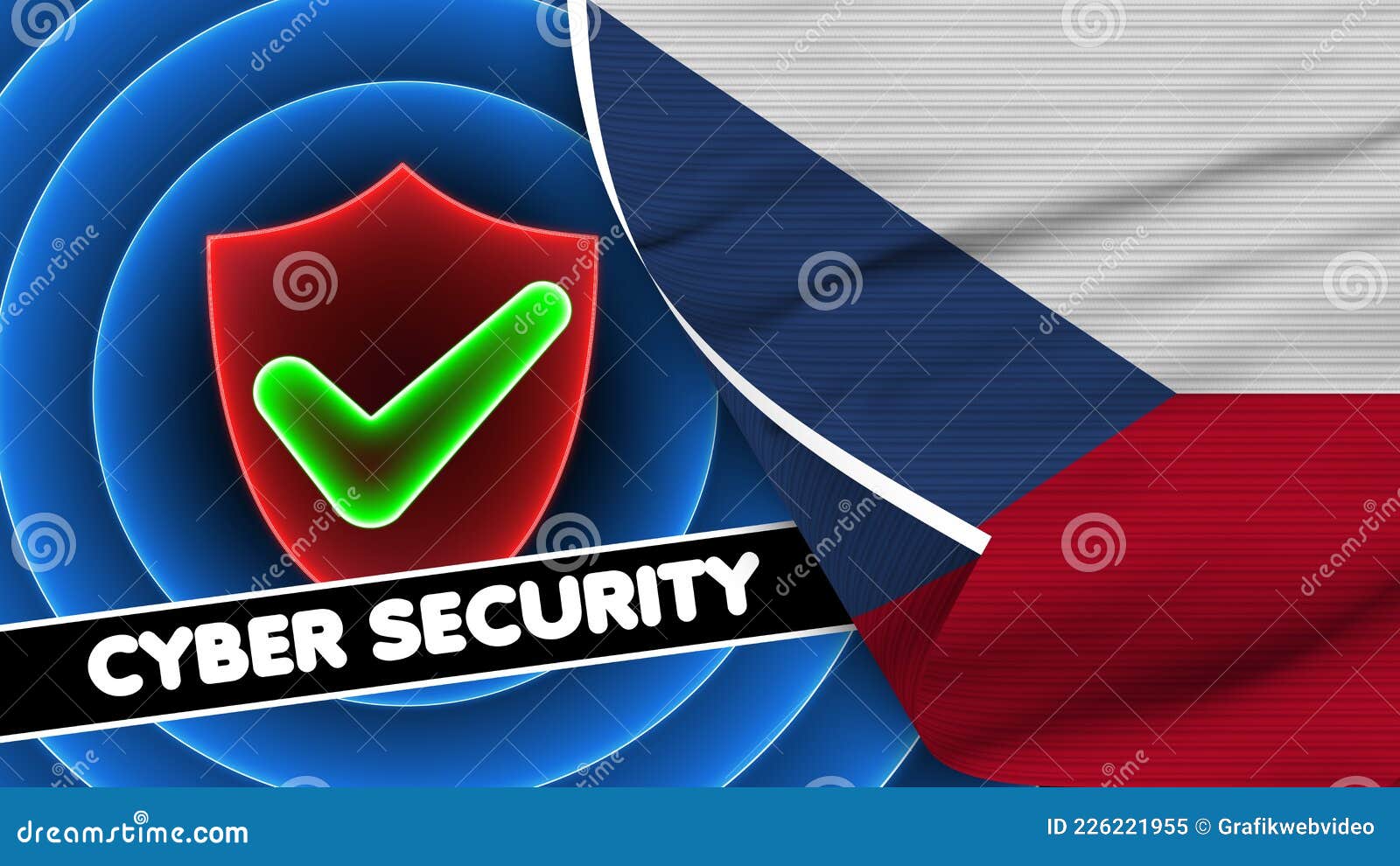 Czech Republic Realistic Flag with Cyber Security Title Fabric Texture 3D Illustration Stock ...