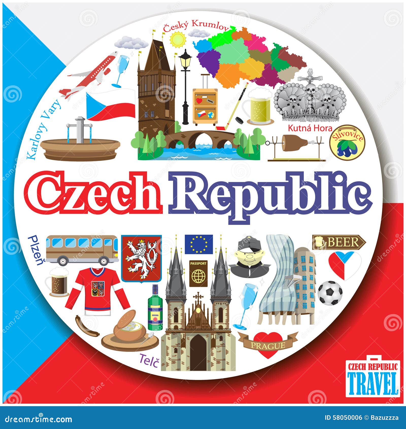 Czech Republic Round Background. Vector Colored Flat Icons and Symbols ...