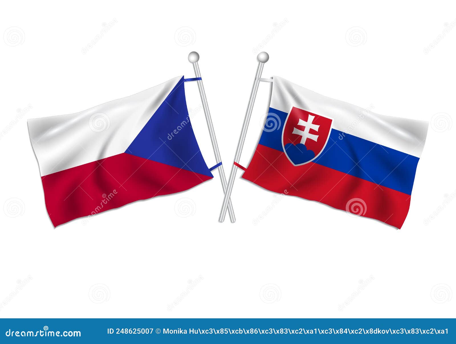Czechia and Slovakia Flag Waves on a Flagpole, Czechoslovakia Flags ...