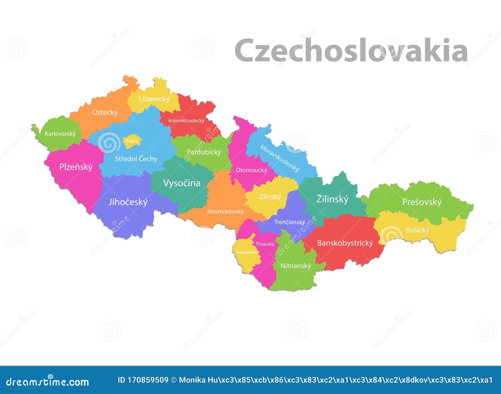 Czechoslovakia Map, Administrative Division With Names, Colors Map ...