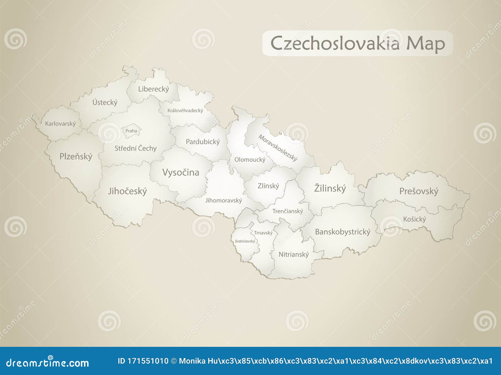 Czechoslovakia Map, Administrative Division With Names, Colors Map ...