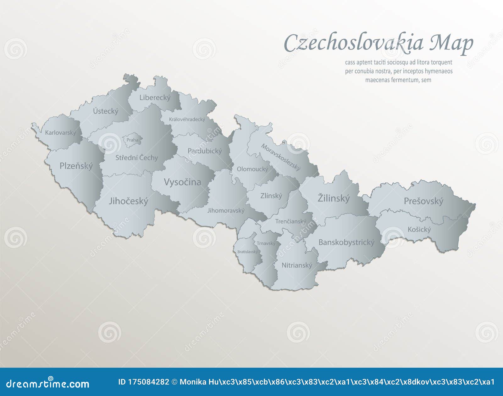 Czechoslovakia Map, Administrative Division with Names, White Blue Card ...