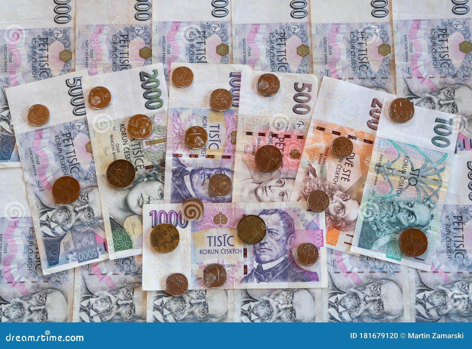 CZK Banknotes and Coins Stacked Side by Side Stock Photo - Image of ...