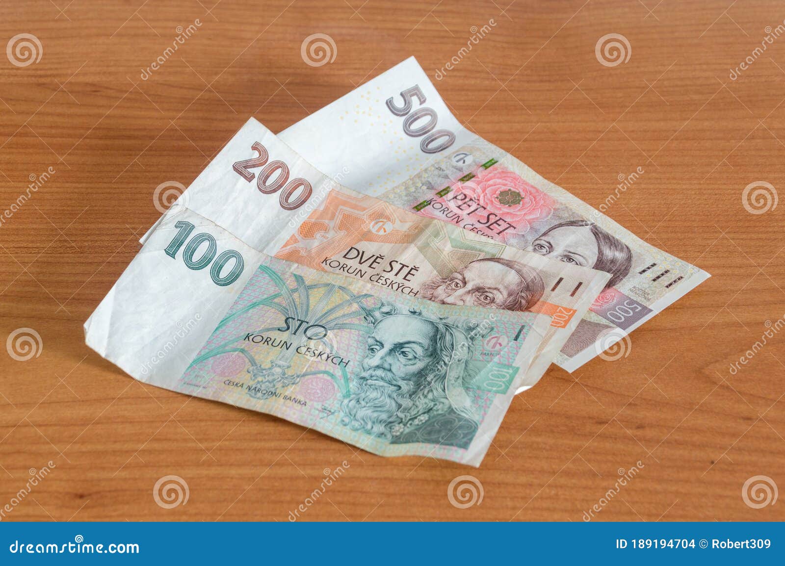 CZK Czech Koruna Banknotes on Wooden Table Stock Photo - Image of ...
