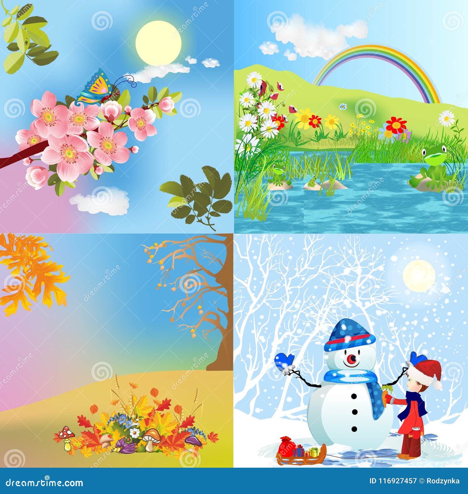 Cztery pory roku ilustracji. Ilustracja złożonej z pory - 116927457