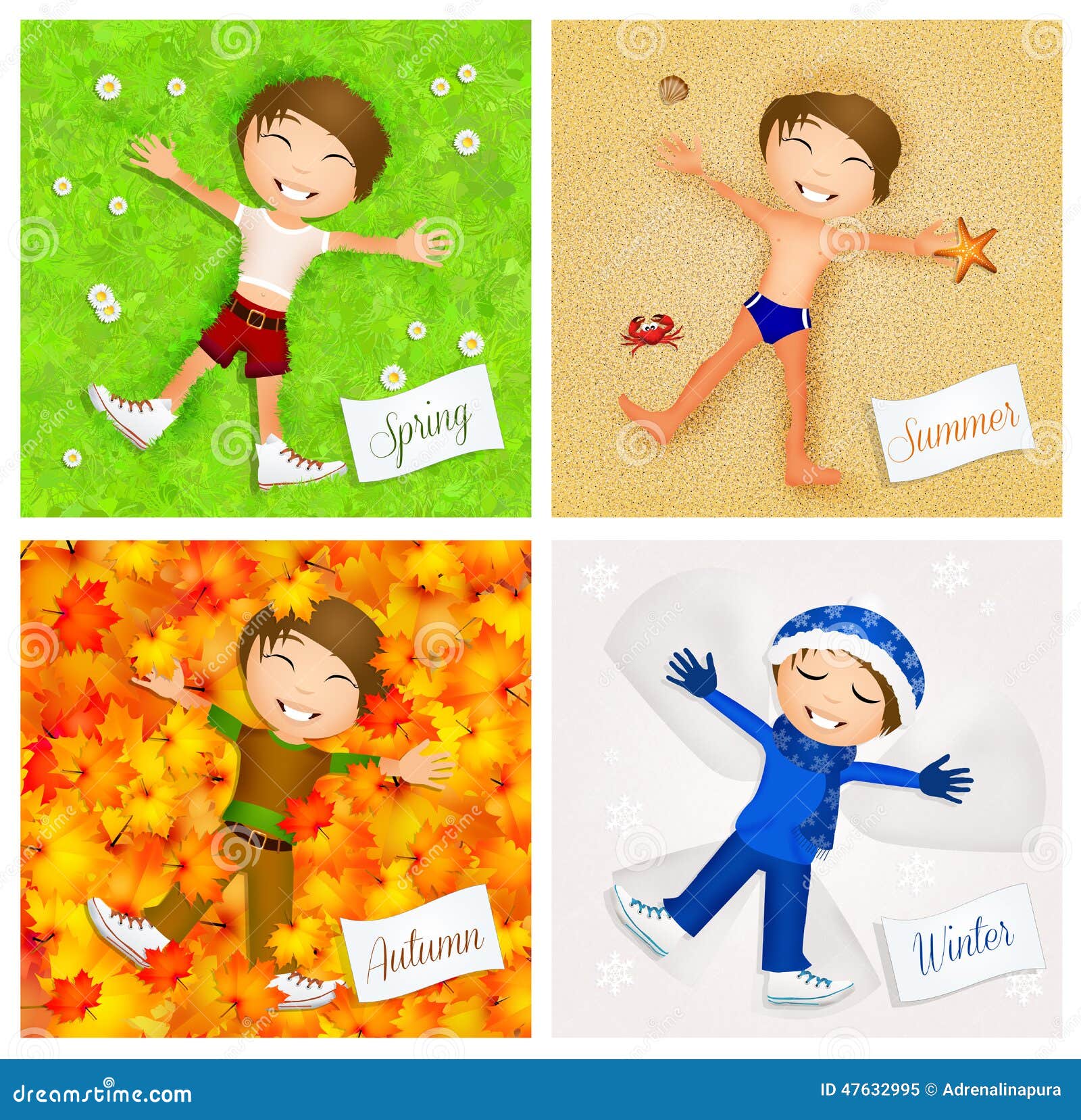Cztery pory roku ilustracji. Ilustracja złożonej z śnieżny - 47632995