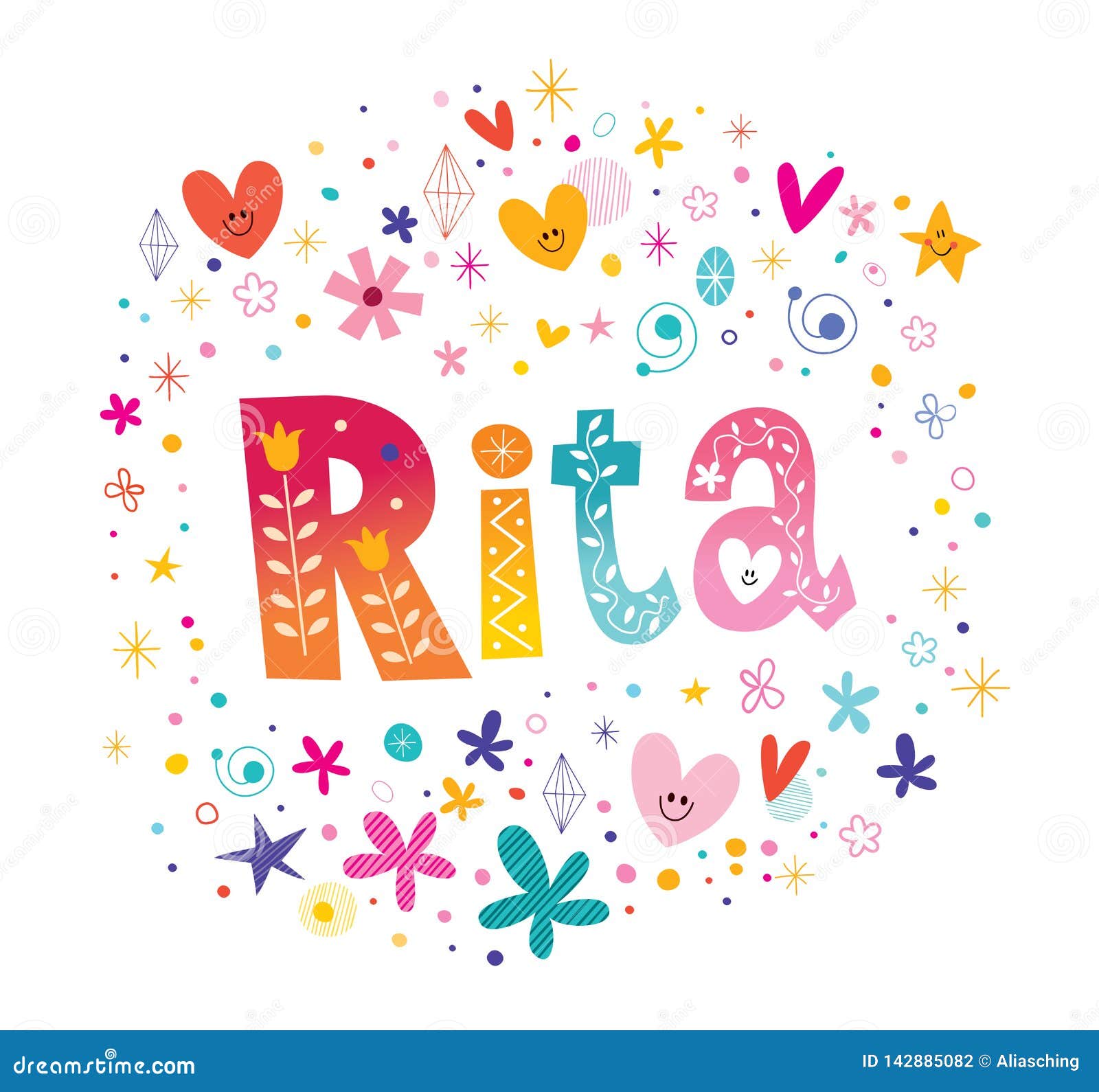 Rita girls name stock vector. Illustration of flower - 142885082