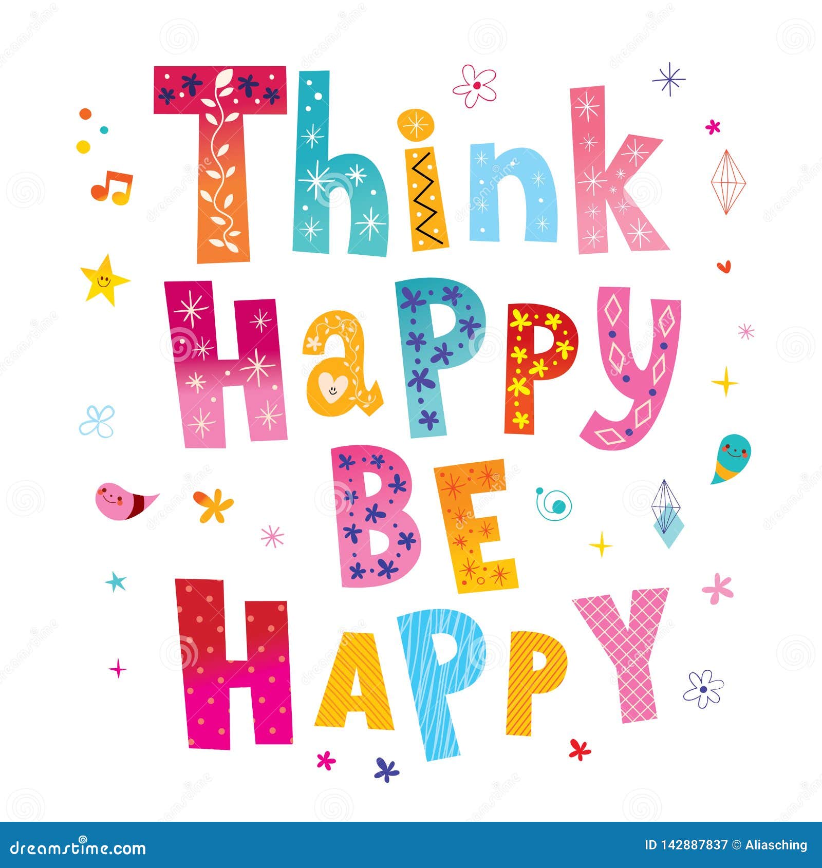 Think happy be happy stock vector. Illustration of vector - 142887837
