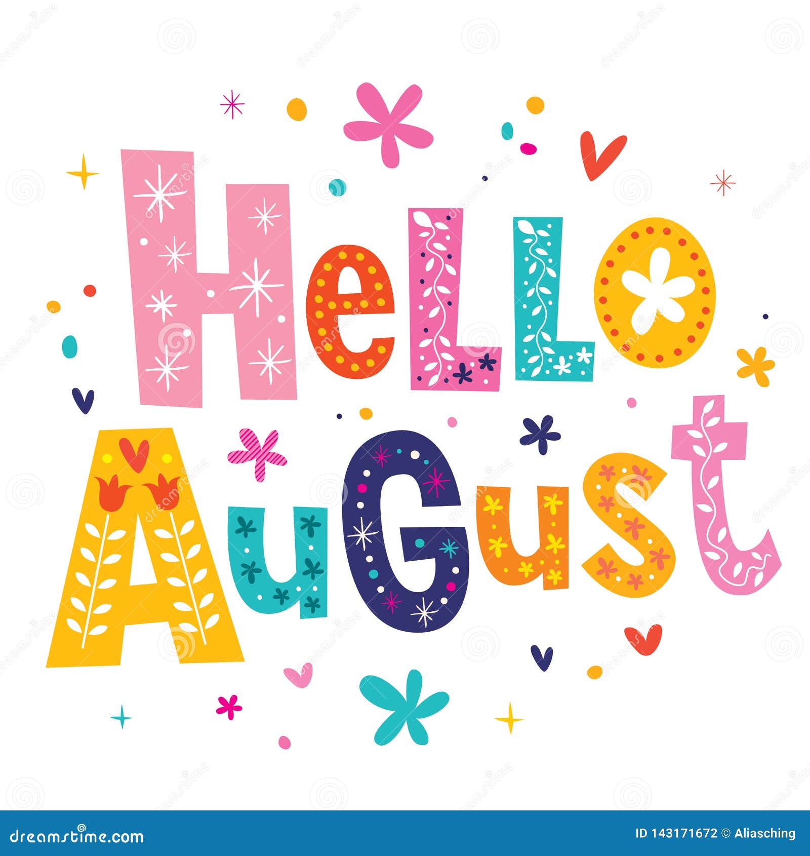 Hello August greeting card stock vector. Illustration of concept ...