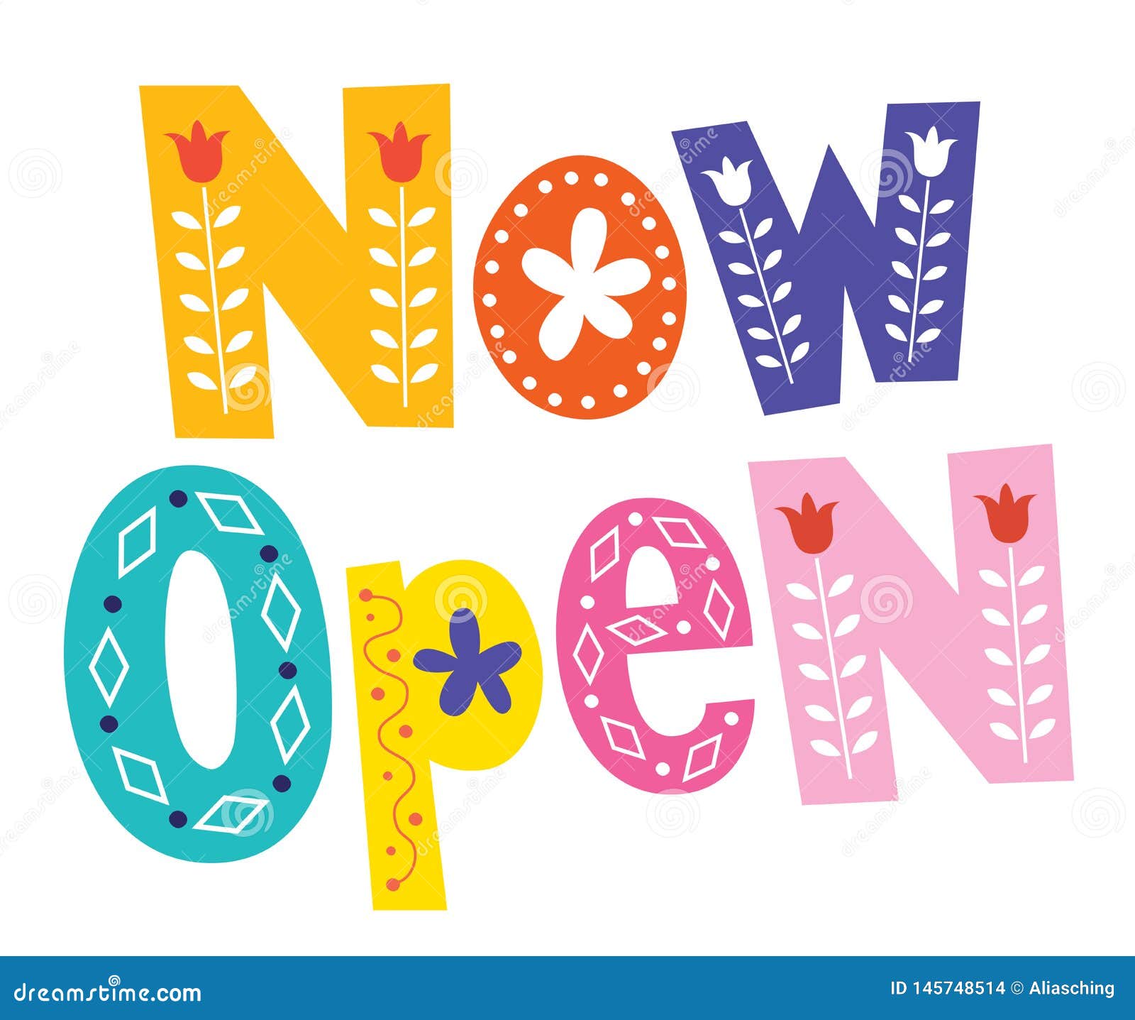 Now open stock vector. Illustration of message, market - 145748514