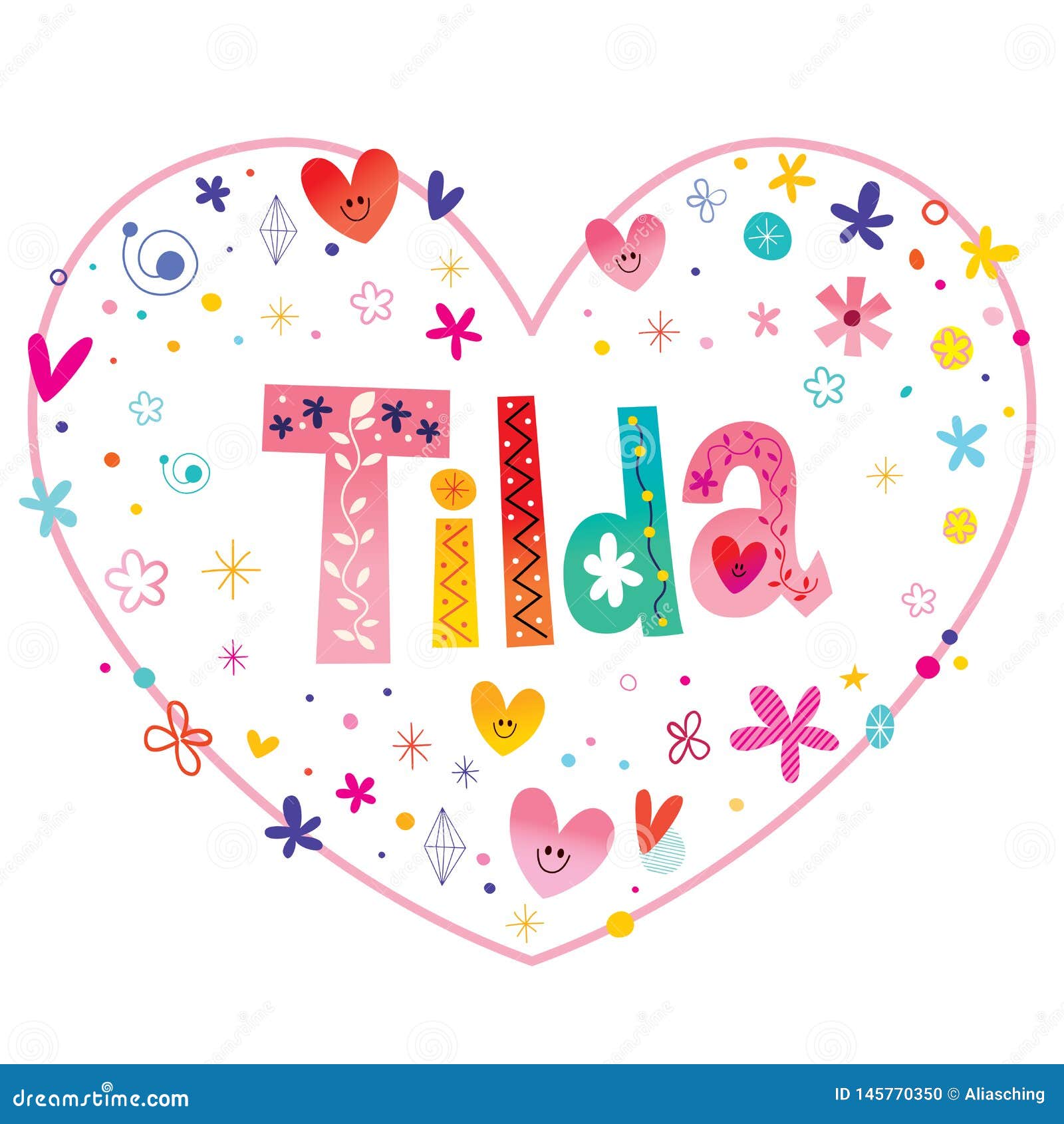 Tilda girls name stock vector. Illustration of design - 145770350