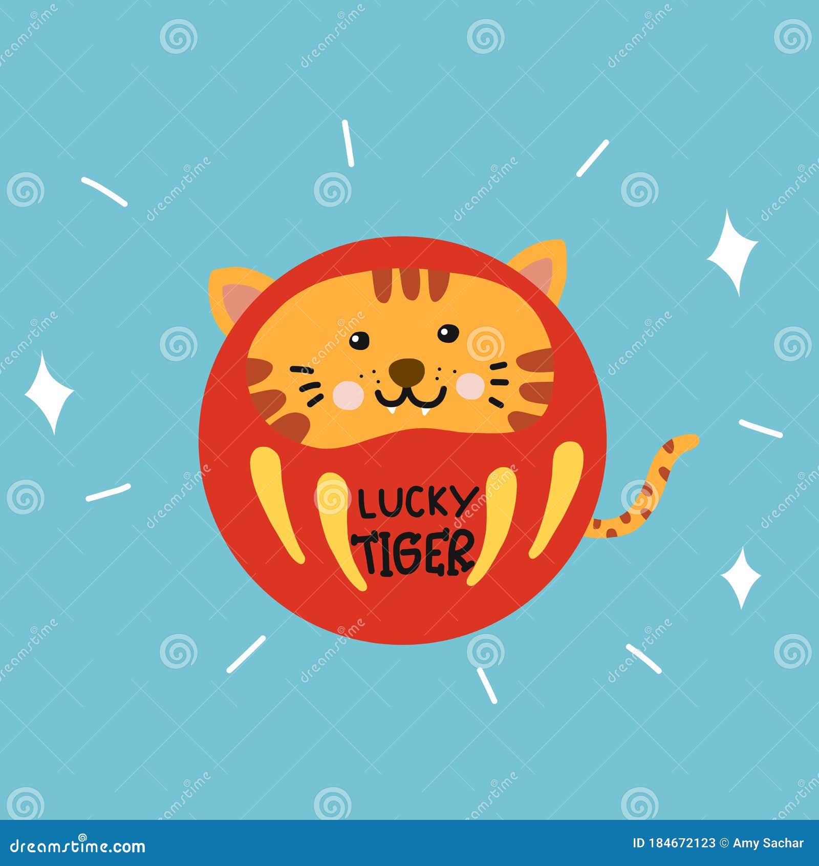 Lucky Tiger Daruma Japanese Lucky Charm Cute Cartoon Illustration ...