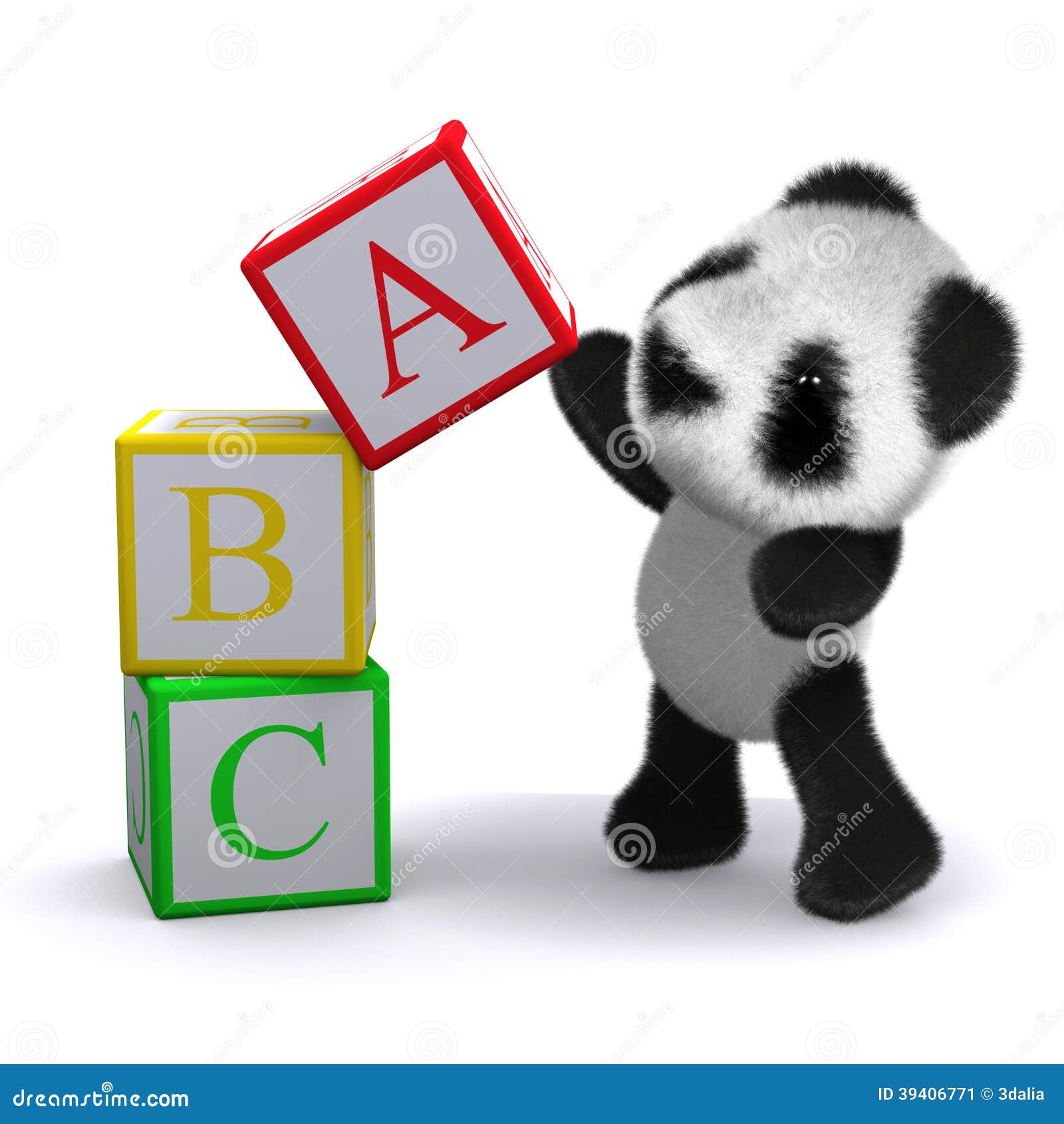 3d ABC Panda Balances a Block Stock Illustration - Illustration of ...