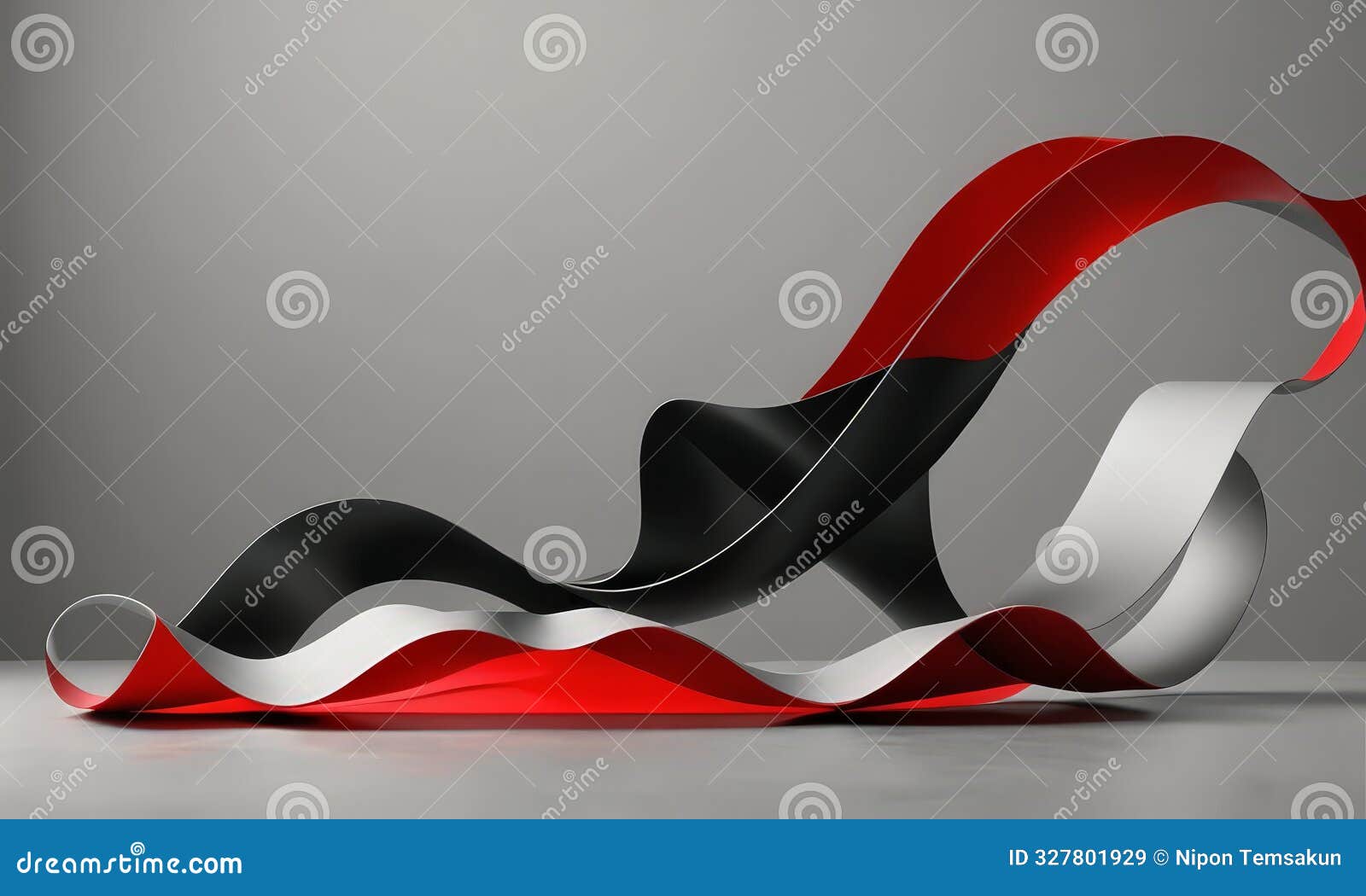 3D Abstract Art Features Wave-like Shape in Red, Black, and White, with ...