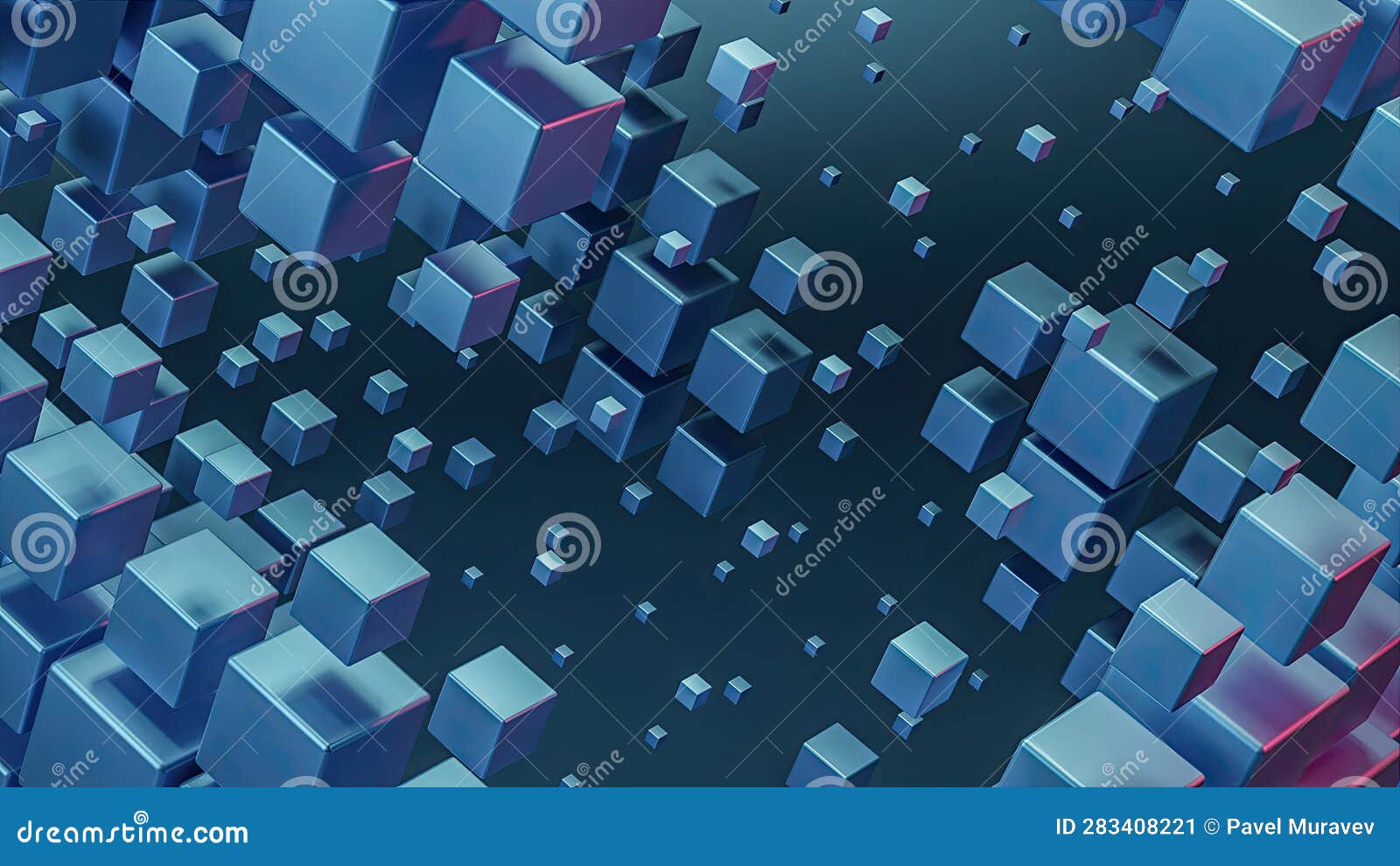3d Abstract Background. Blue Metal Cubes Levitate in Space. Copy Space ...