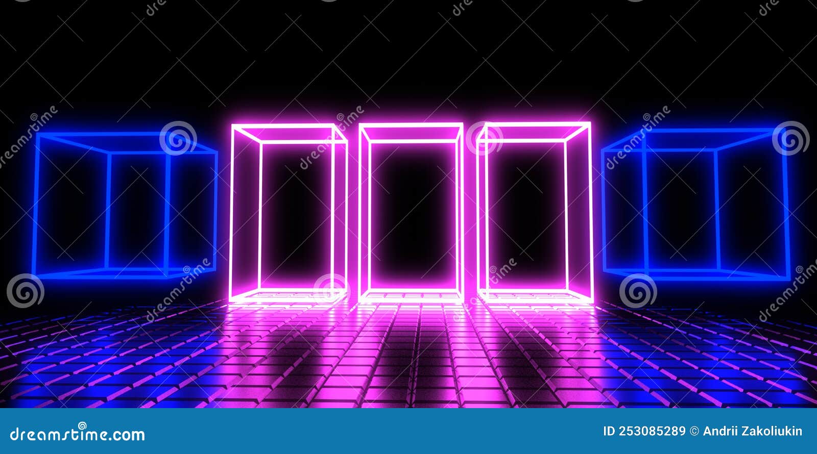 Abstract Background with Neon Lights. Neon Cubes .space Construction ...